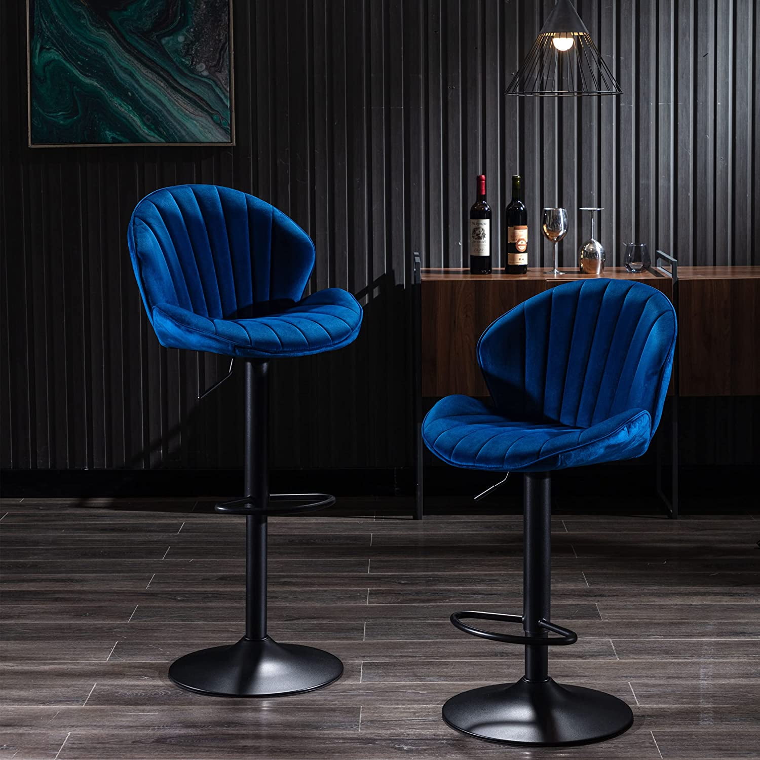 TTK Bar Stools Set of 2, Adjustable Bar Stool with Back Velvet ...