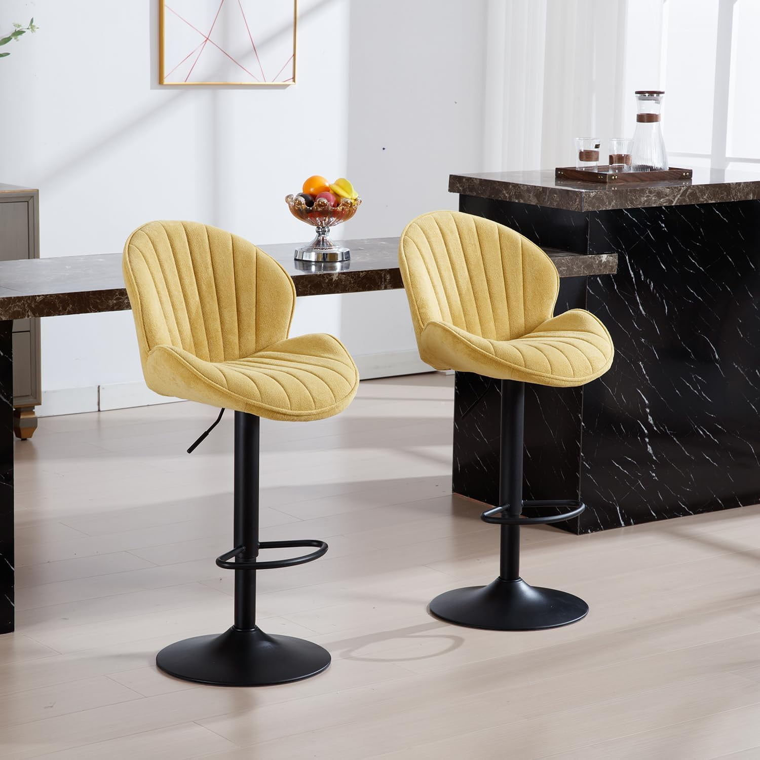Bar Stools Set of 2, Adjustable Barstools with Back&Footrest, Modern ...
