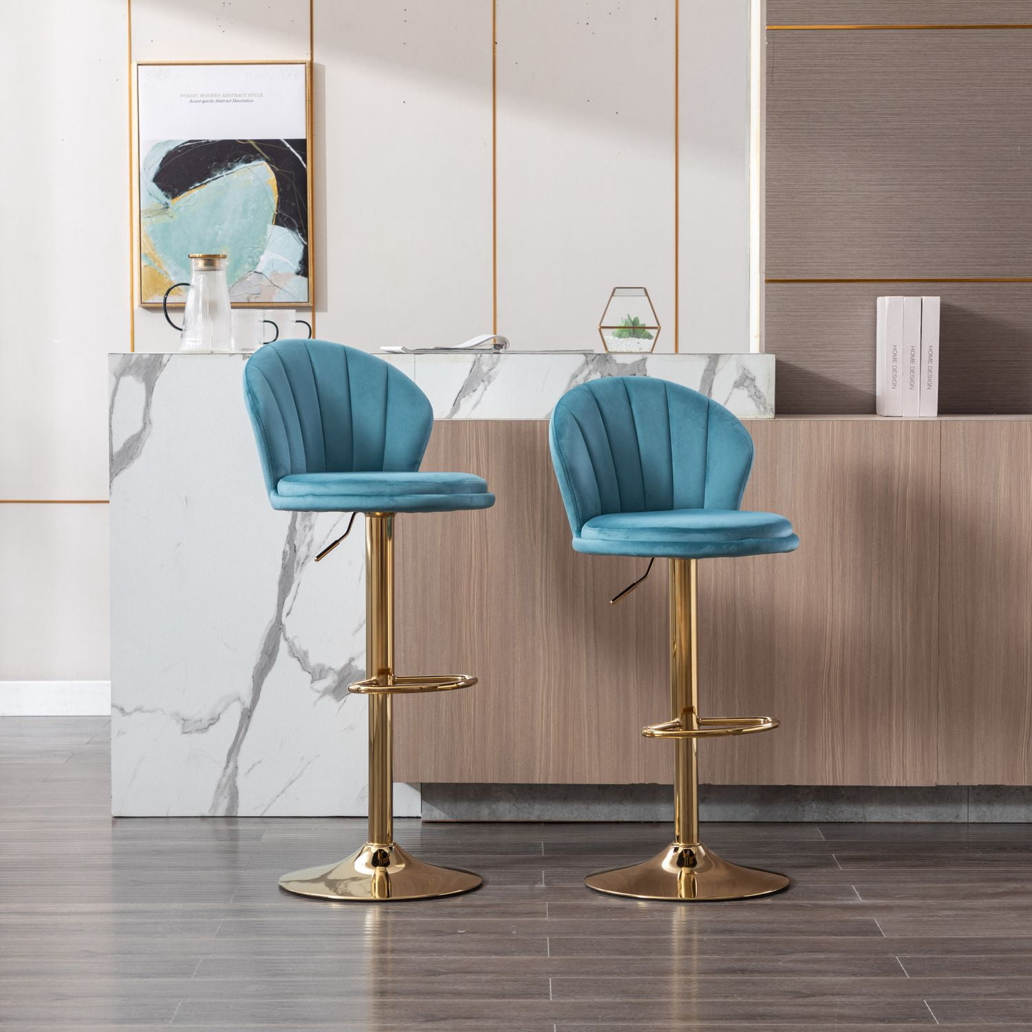 Bar Stools Set of 2, Adjustable Counter Height Swivel Barstools with ...