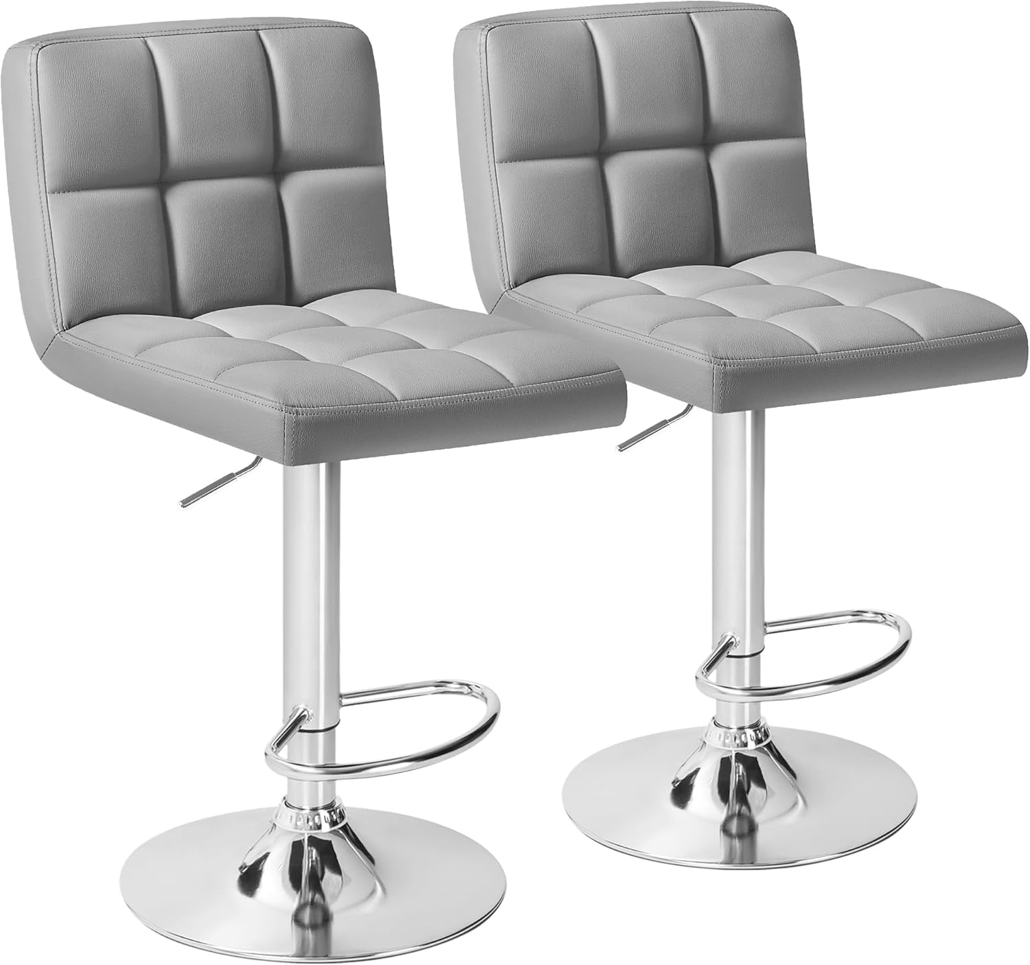 Bar Stools Set of 2, Adjustable Height Armless Barstools Swivel Faux ...