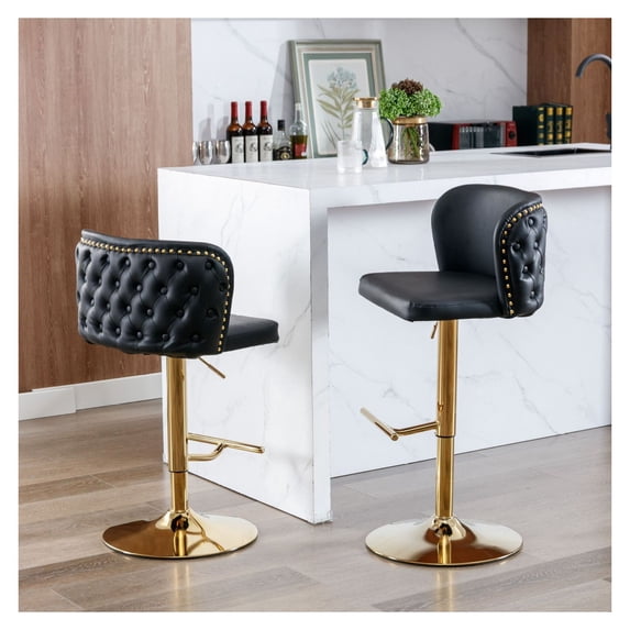 Bar Stools Set of 2, Adjustable Height Swivel Bar Chairs - Modern PU ...