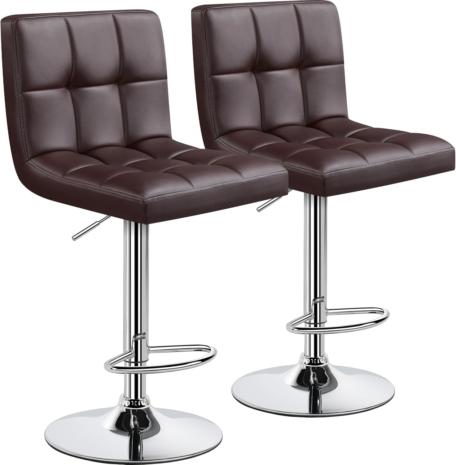Bar Stools Set of 2, Adjustable PU Leather Swivel Barstools, Modern ...