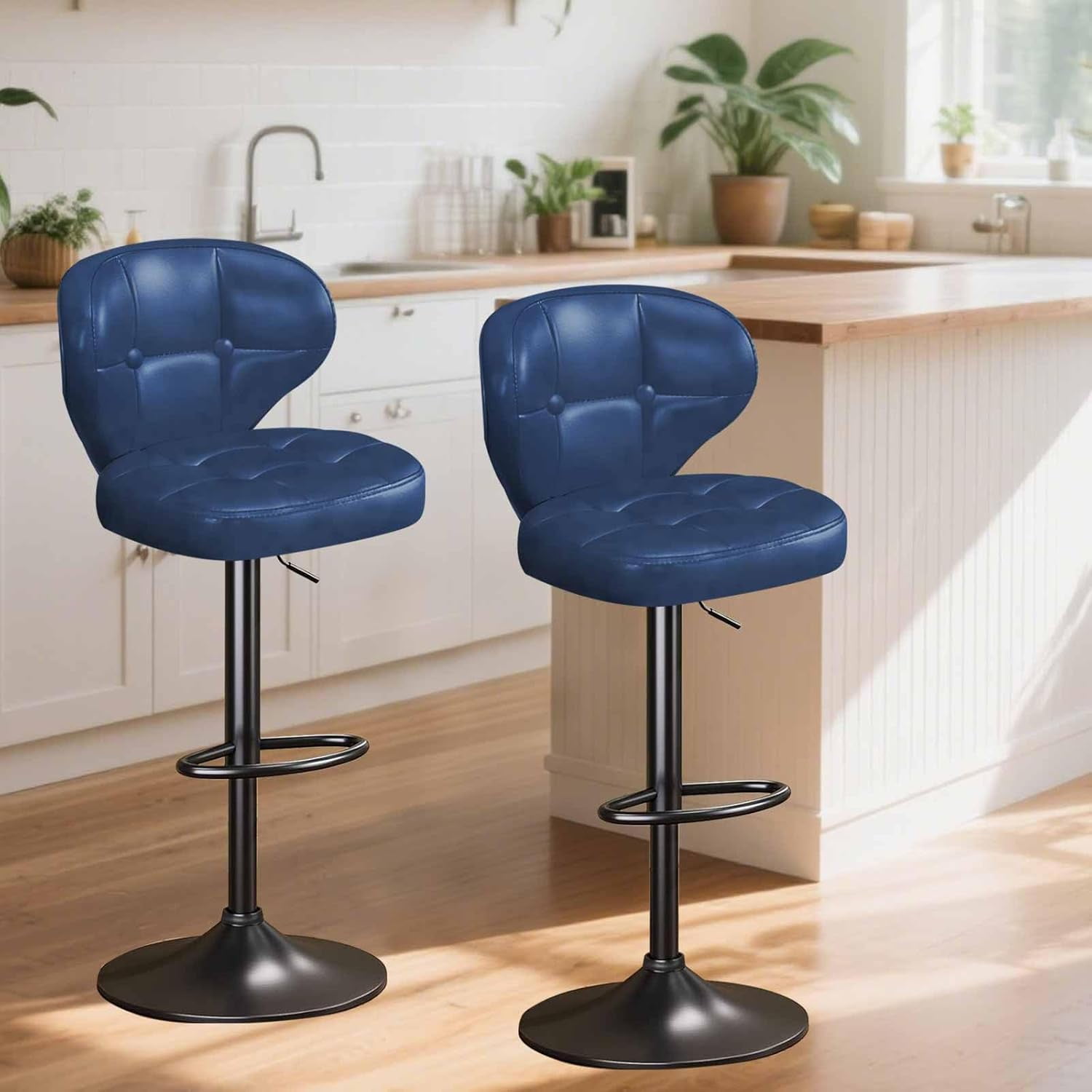 Bar Stools Set of 2, Adjustable Swivel Bar Chairs with 360° Rotation ...