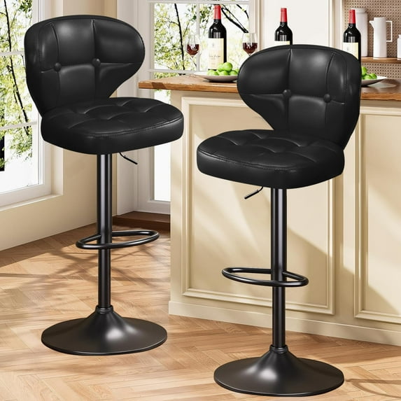 Bar Stools Set of 2, Adjustable Swivel Bar Chairs with 360° Rotation ...