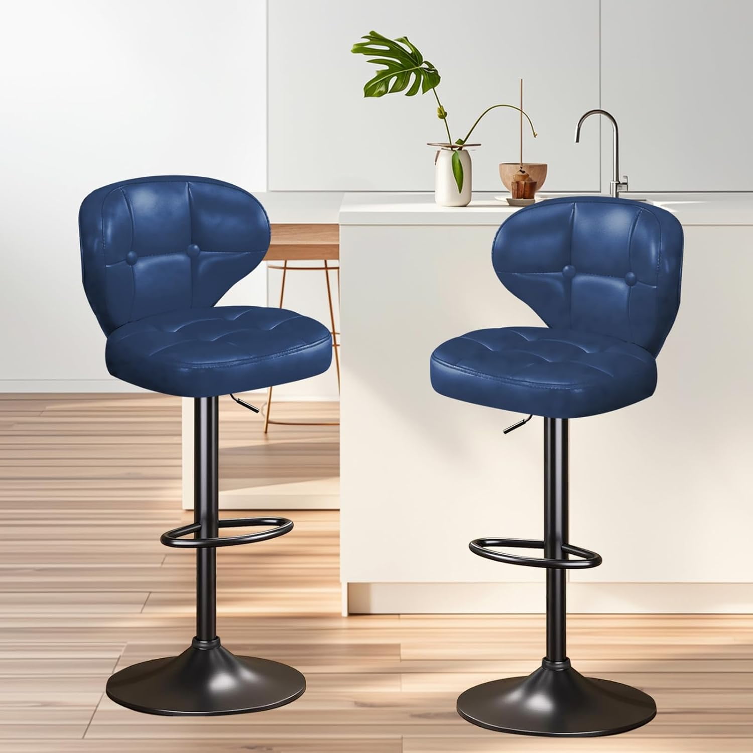 Bar Stools Set of 2, Adjustable Swivel Bar Chairs with Backrest and ...