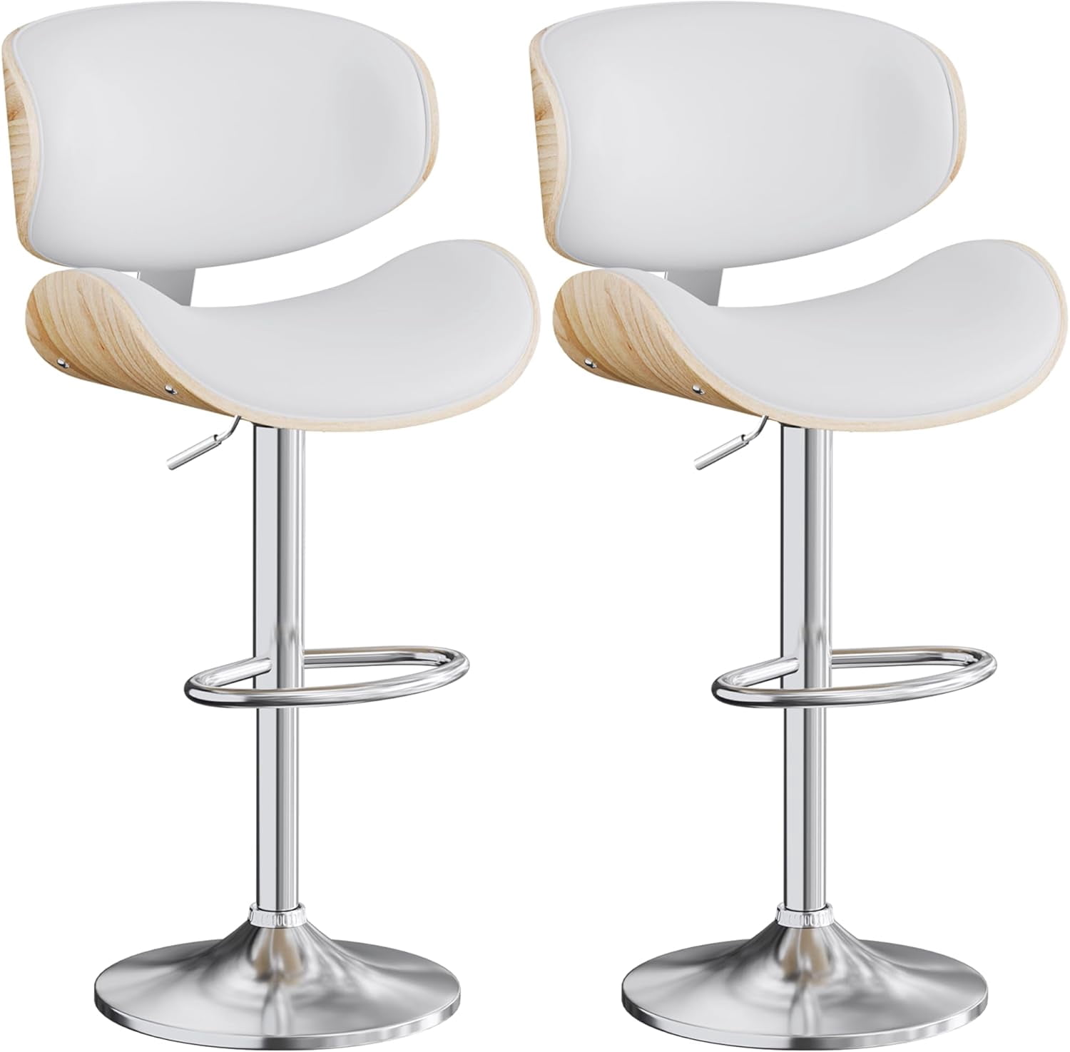 Bar Stools Set of 2, Adjustable Swivel Leather Bar Stools for Kitchen ...