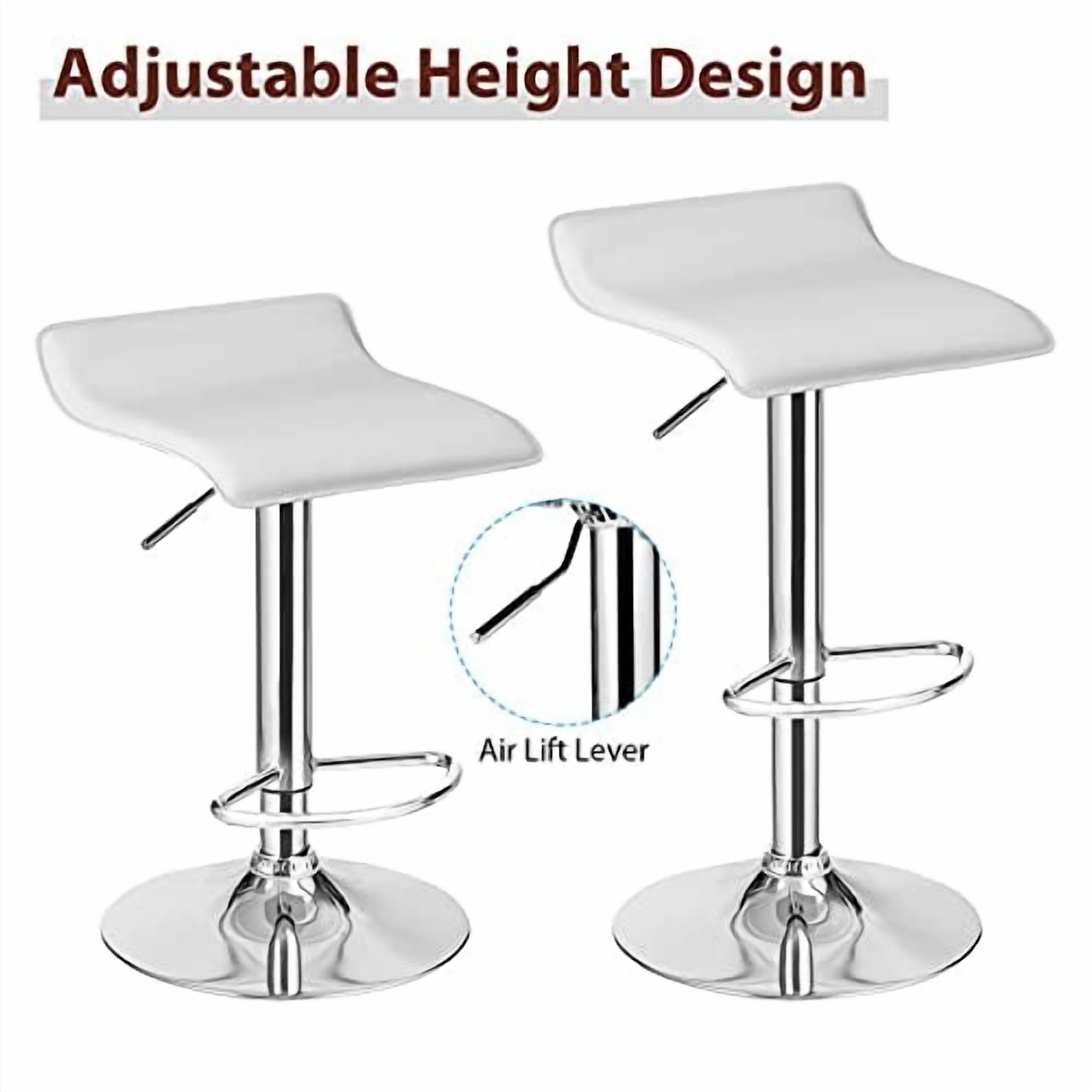 Bar Stools Set of 2, Adjustable Swivel PU Leather Barstools w/Footrest ...