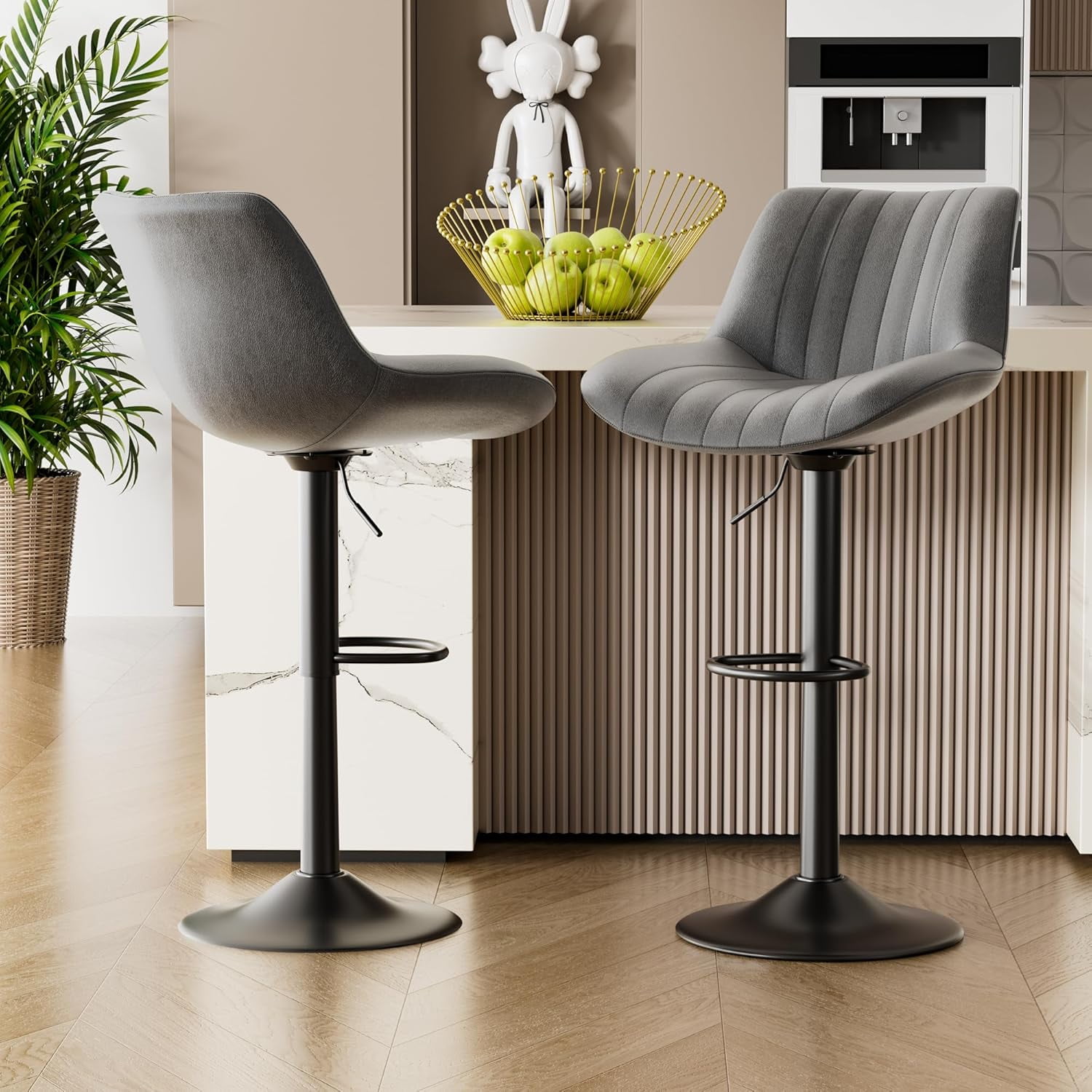 Bar Stools Set of 2,Adjustable Swivel Upholstered Counter Height ...