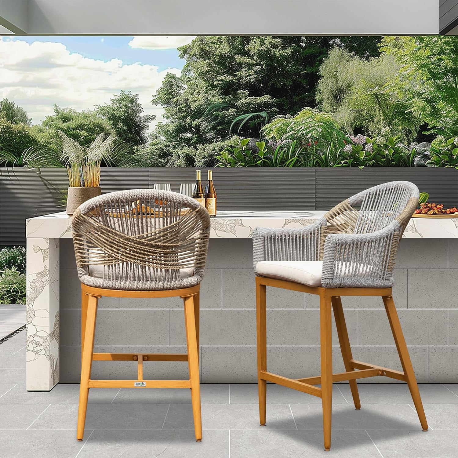 Bar Stools Set of 2 with Arm and Backrest, Outdoor Counter Height Bar ...