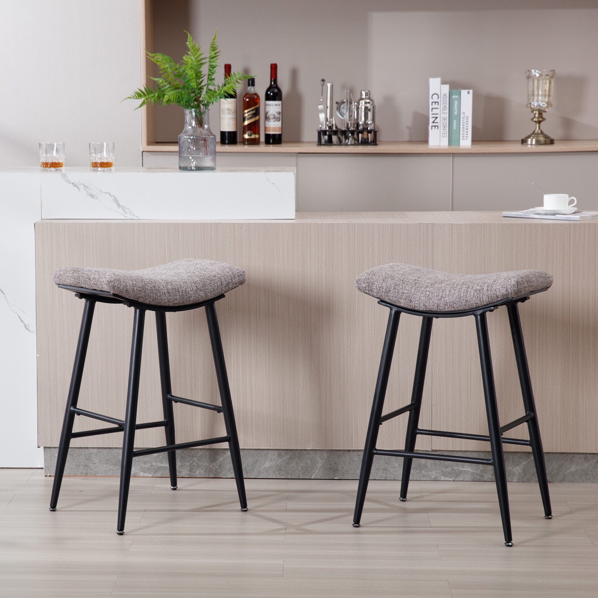 Bar Stools Set of 2, Armless Counter Low Bar Stools Without Back ...
