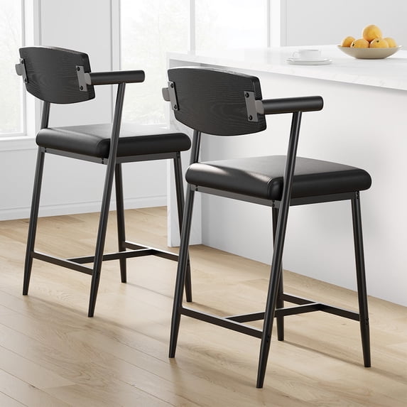 Bar Stools Set of 2 with Arms, 26" Counter Height Barstools Set with ...