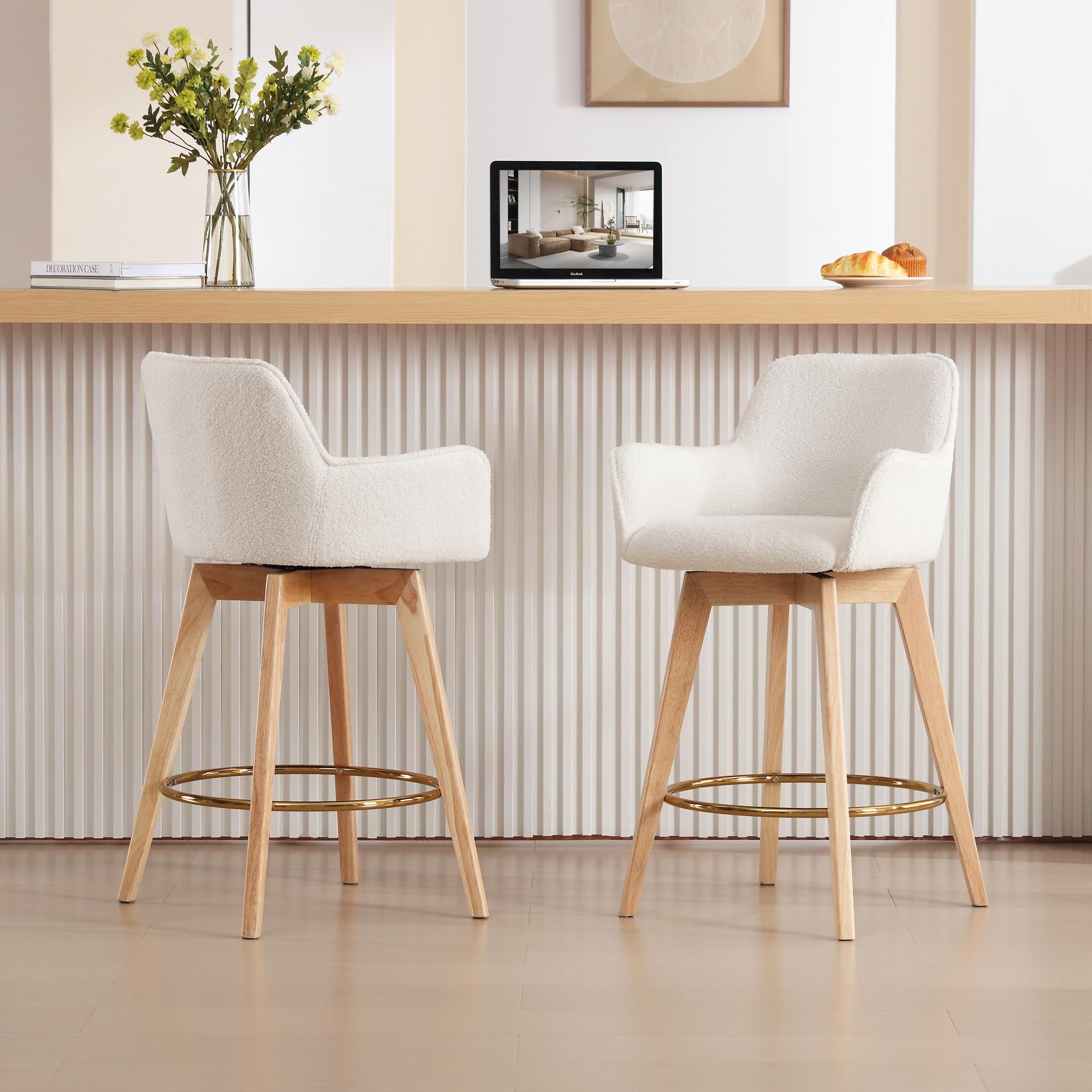 Bar Stools Set of 2 with Back and Arms, 26 Inch Counter Height Swivel ...