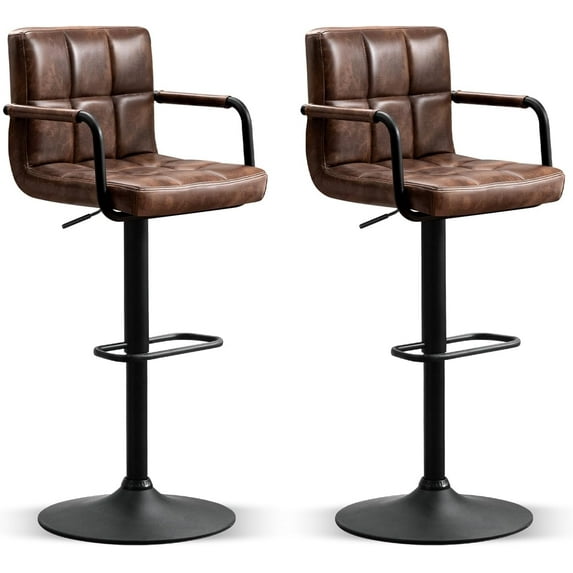 Bar Stools Set of 2 with Back, Modern Square PU Leather Kitchen Stools ...