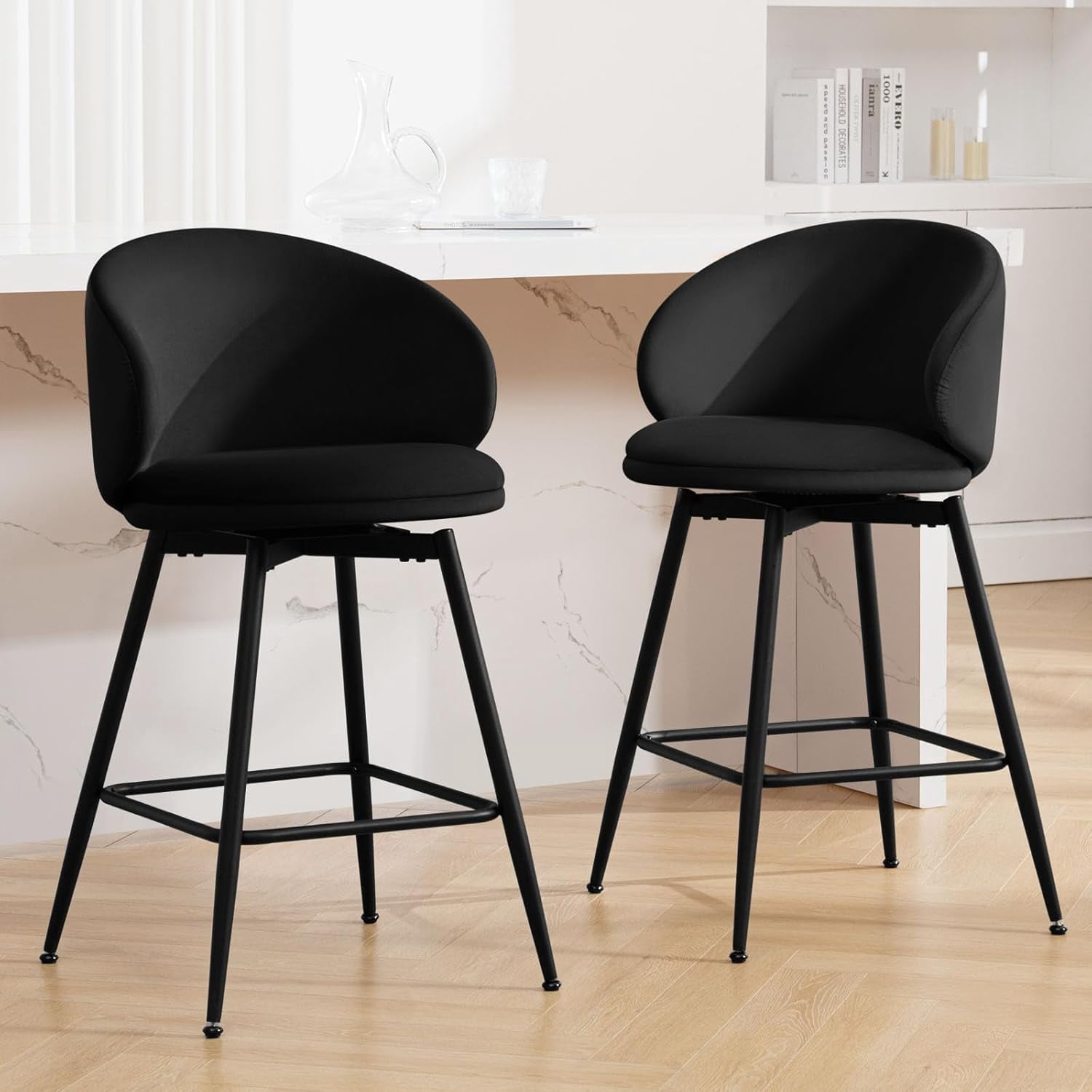 Bar Stools Set of 2 Bar 26" Swivel Bar Height Bar Stools with High Back ...