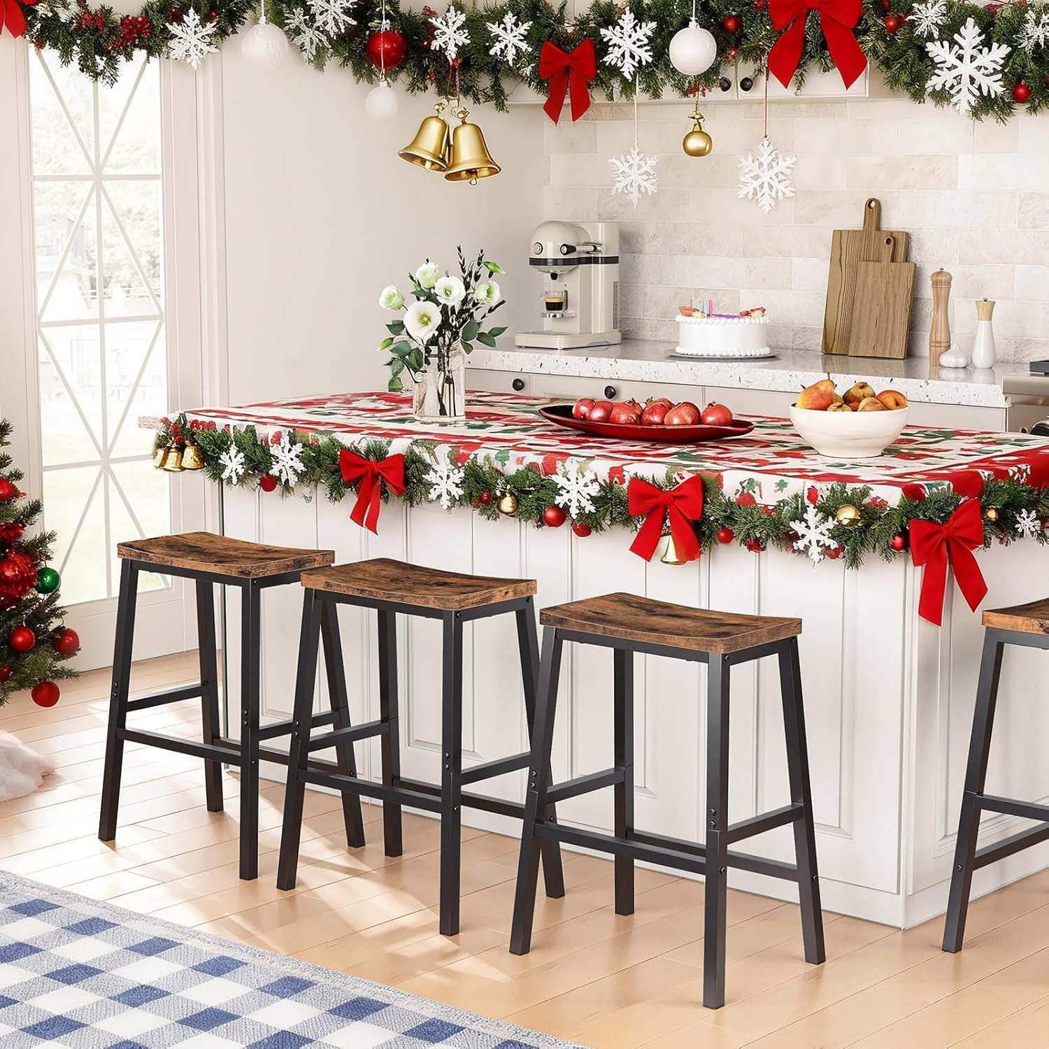 Bar Stools, Set of 2 Bar Chairs, 23.6 Inch Saddle Stools, Kitchen ...