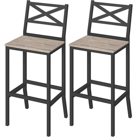 Bar Stools, Set of 2 Bar Chairs with Backrest and Footrest, 26" Tall ...