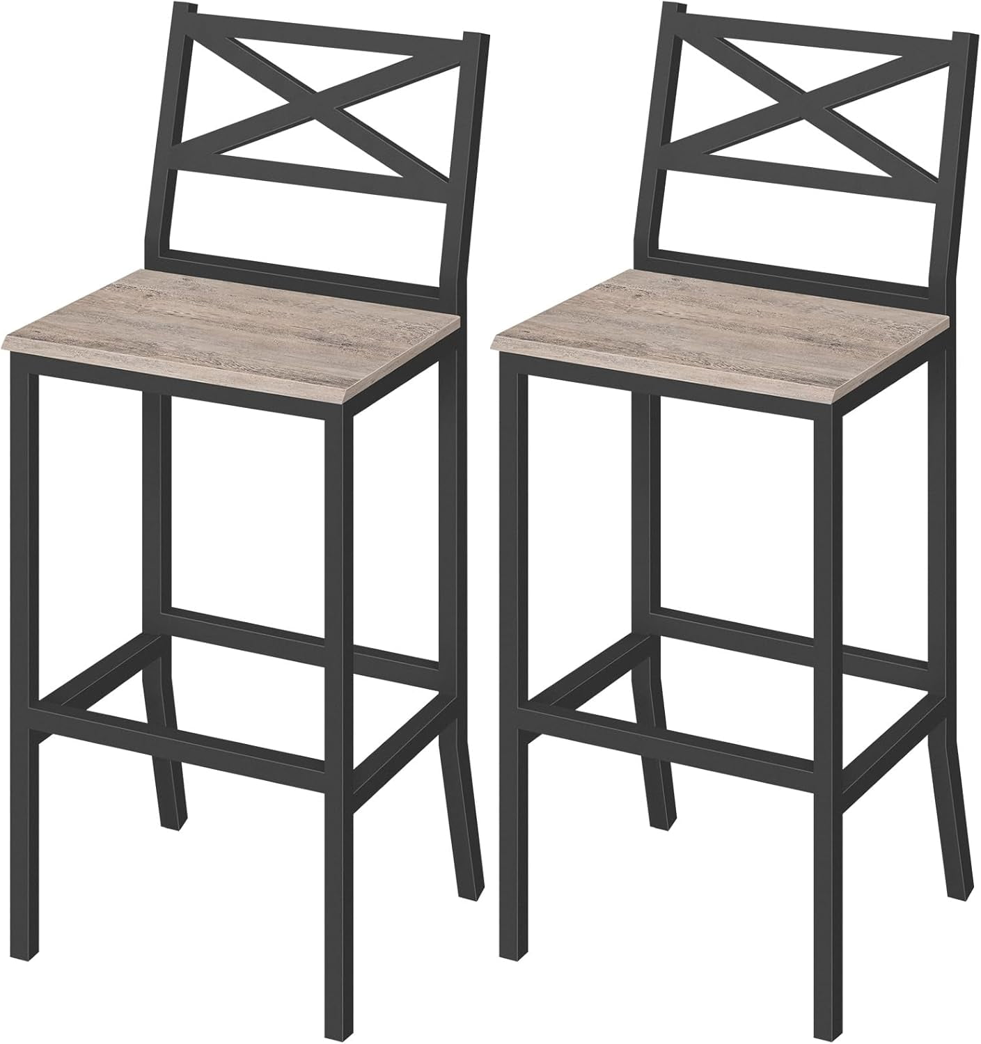 Bar Stools, Set of 2 Bar Chairs with Backrest and Footrest, 26" Tall ...