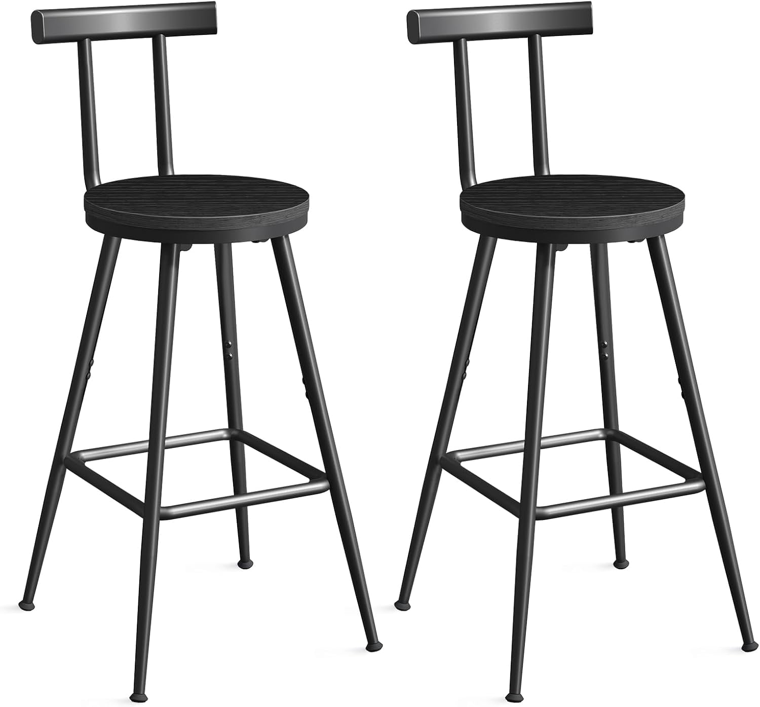 Bar Stools, Set of 2 Bar Chairs with Backrest and Footrest, 26" Tall ...
