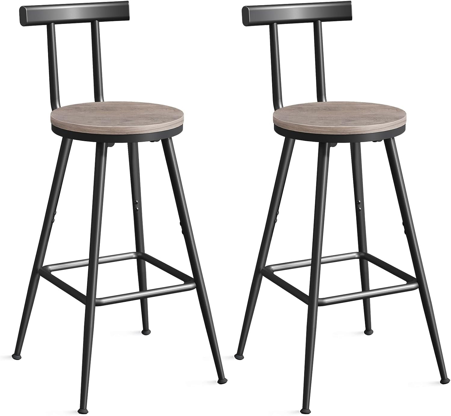 Bar Stools, Set of 2 Bar Chairs with Backrest and Footrest, 26" Tall ...