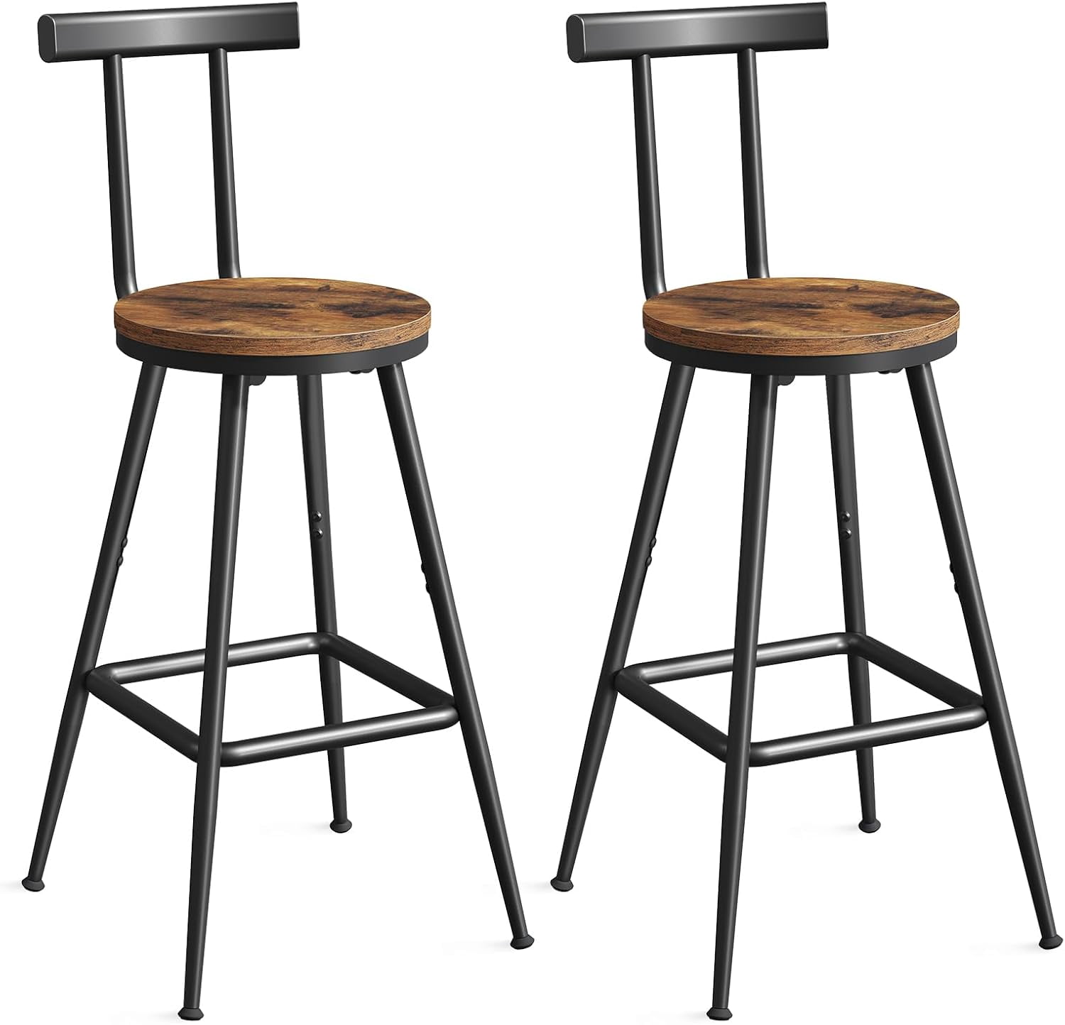 Bar Stools, Set of 2 Bar Chairs with Backrest and Footrest, 26" Tall ...
