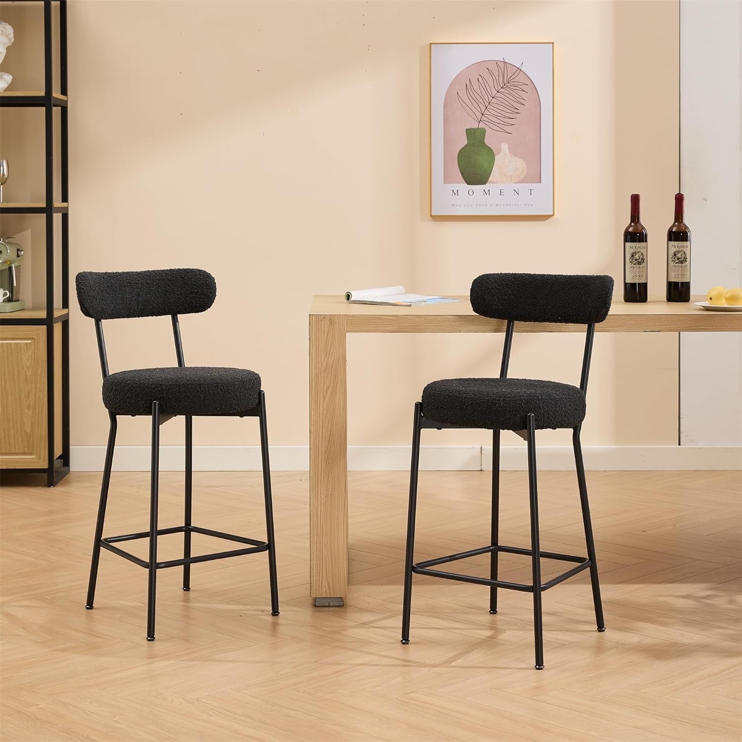 Bar Stools Set of 2, Boucle Counter Stools with Back for 2 People ...