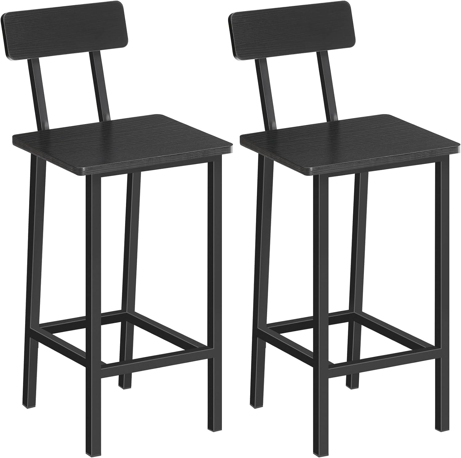 Bar Stools, Set of 2 Bar Chairs with Backrest, Kitchen Bar Stools with ...