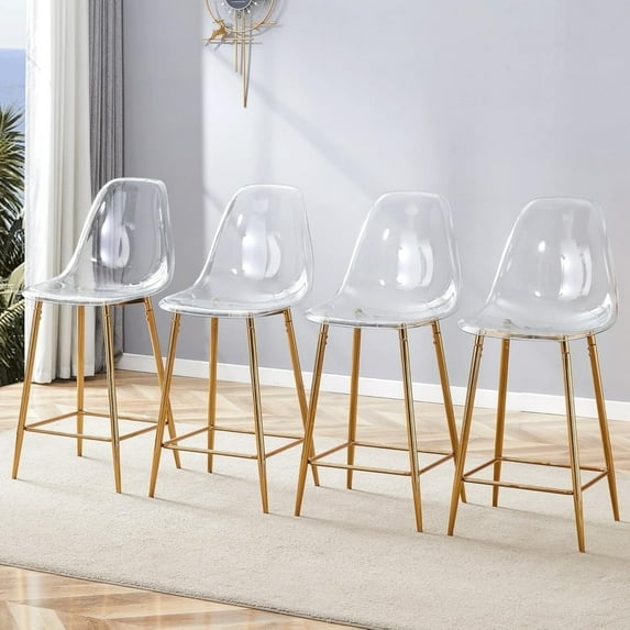 SUDICA 4-Piece Counter Height Clear Acrylic Bar Stools with Gold Metal ...