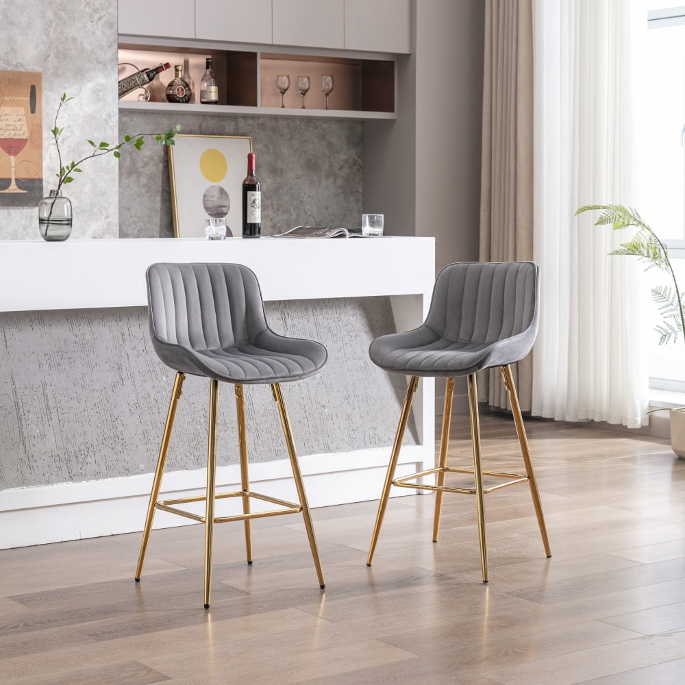 Bar Stools Set of 2,Contemporary Velvet Upholstered Counter Stools with ...