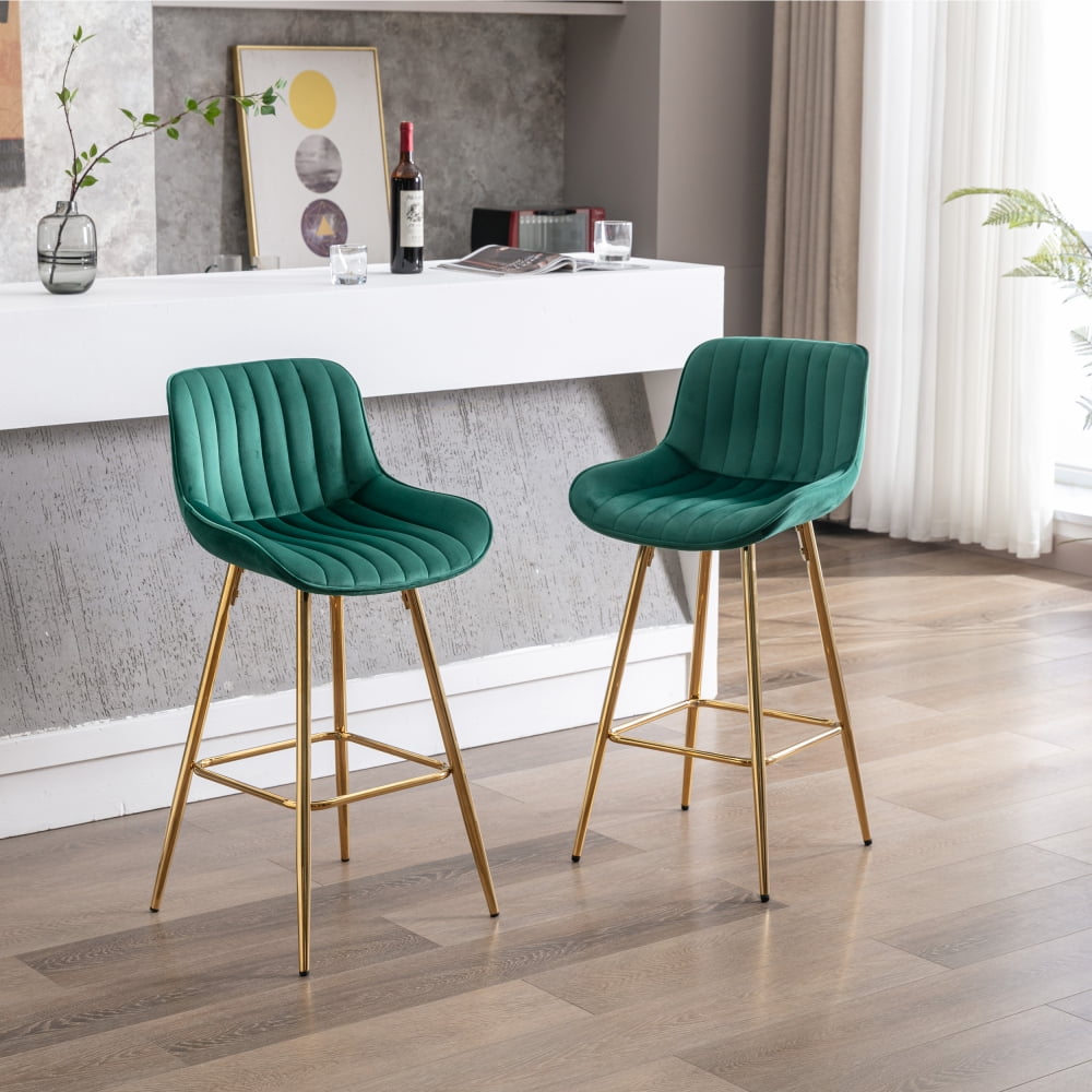 Bar Stools Set of 2,Contemporary Velvet Upholstered Counter Stools with ...