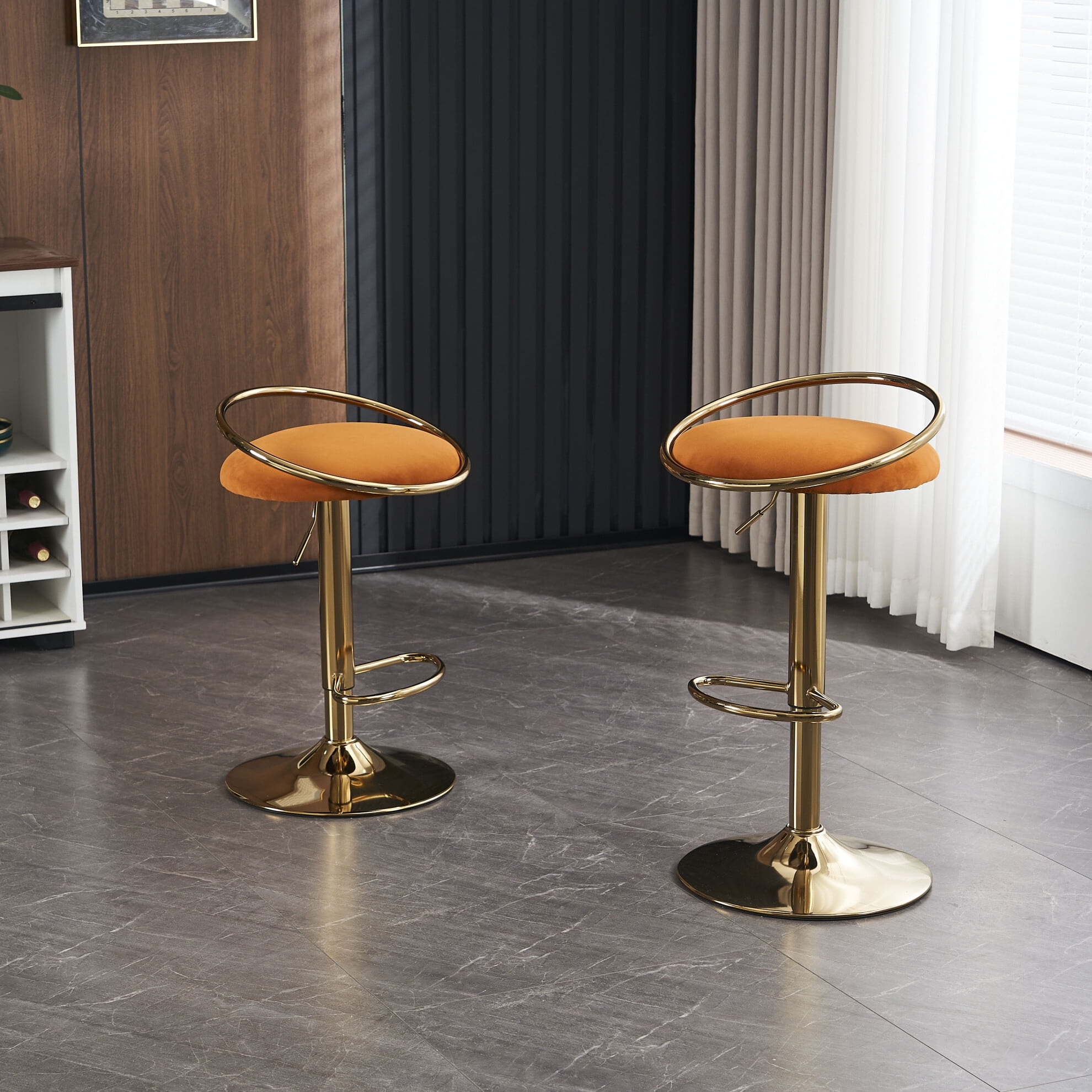 Bar Stools Set of 2 Counter Height Bar Stools Adjustable Velvet Padded ...