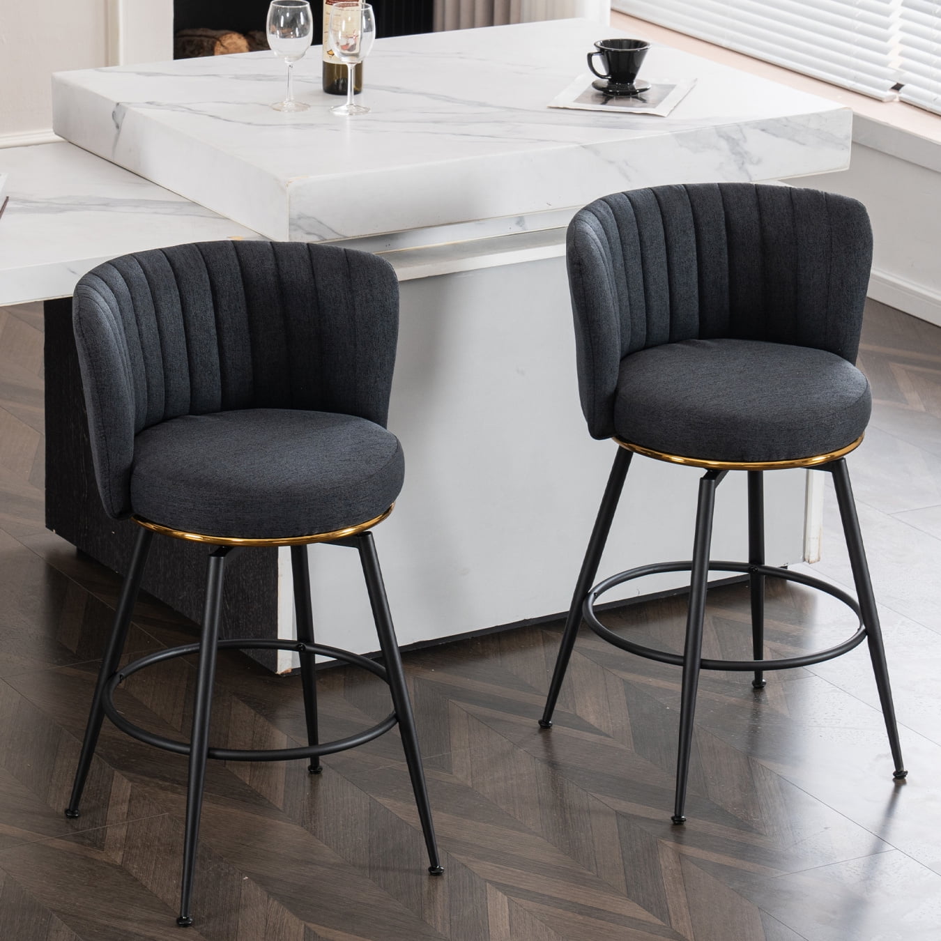Bar Stools Set of 2, Counter Height Bar Stools with Back & Footrest ...