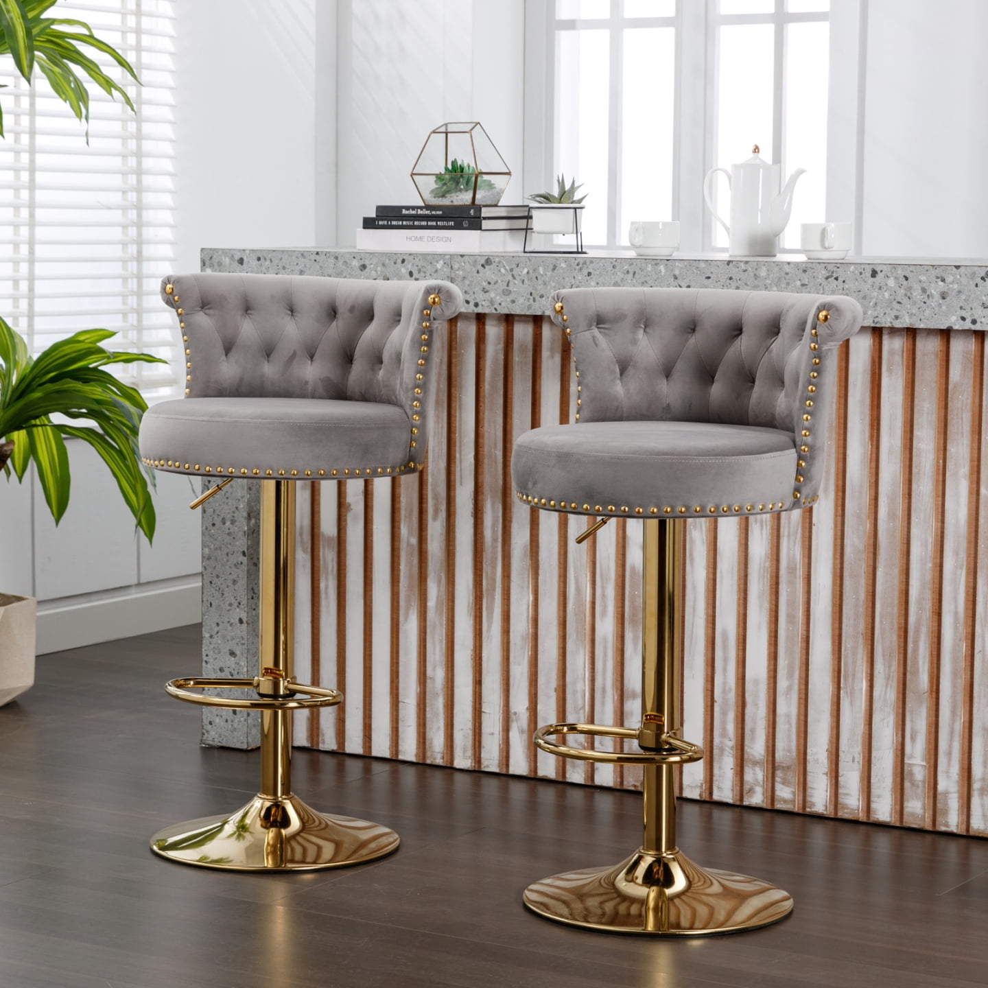 Bar Stools Set of 2, Counter Height Bar Stools with Back and Footrest ...