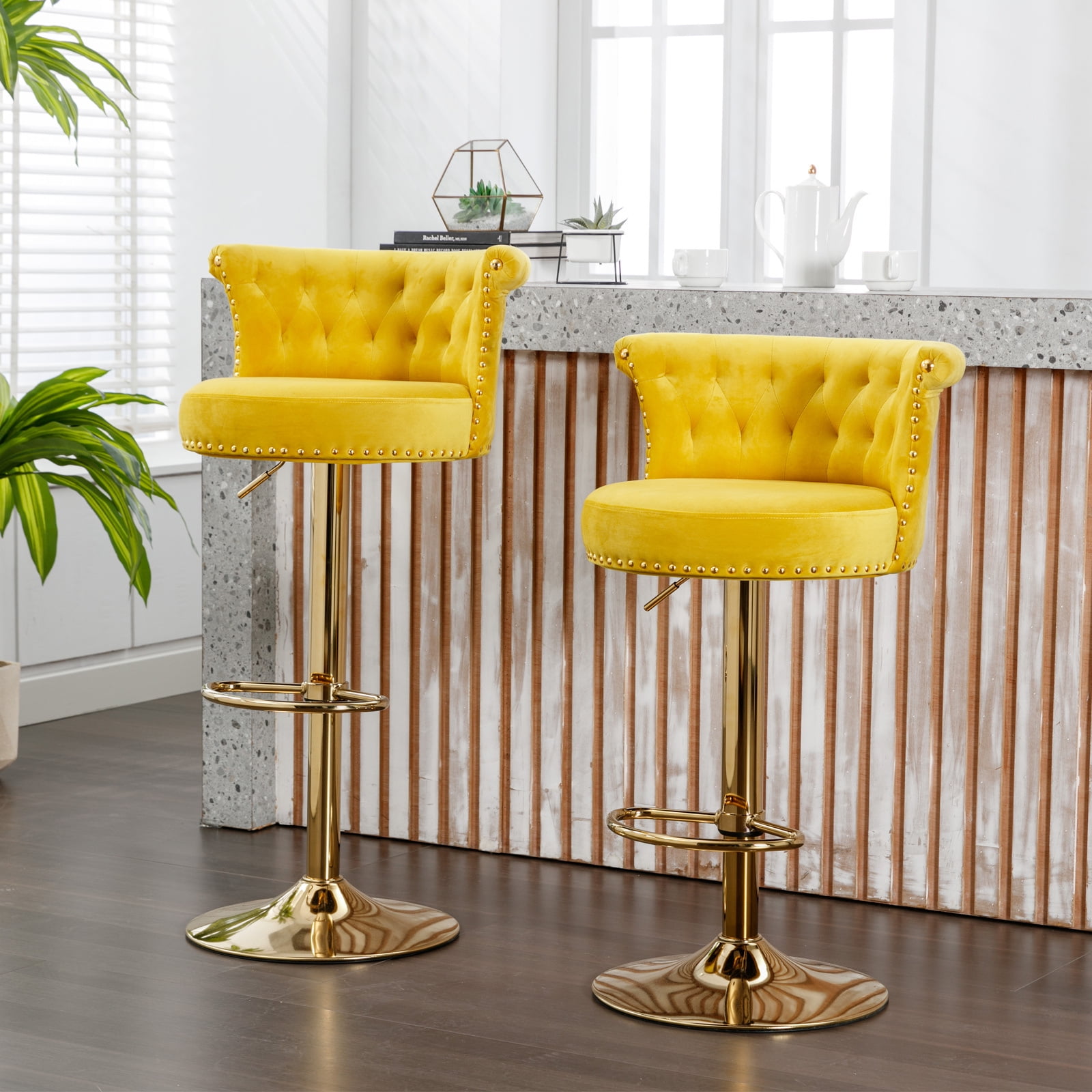 Bar Stools Set Of 2 Counter Height Bar Stools With Back And Footrest Built In Pull Out Tab And