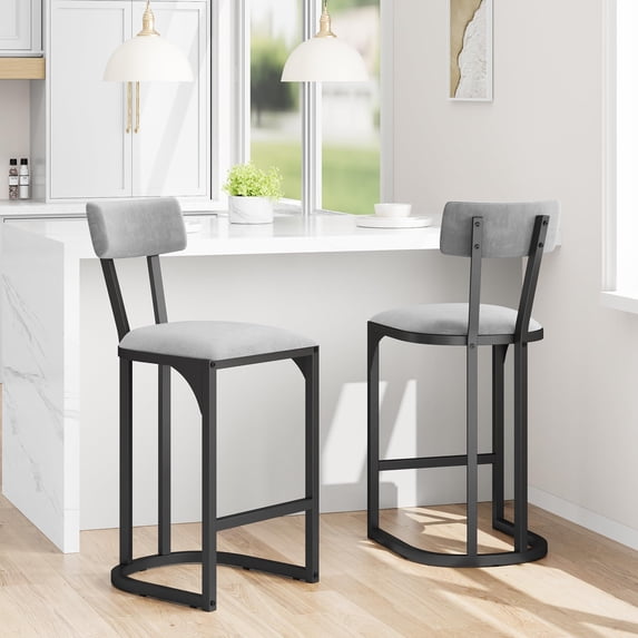 Bar Stools Set of 2, Counter Height Bar Stools, Curved Back with Metal ...