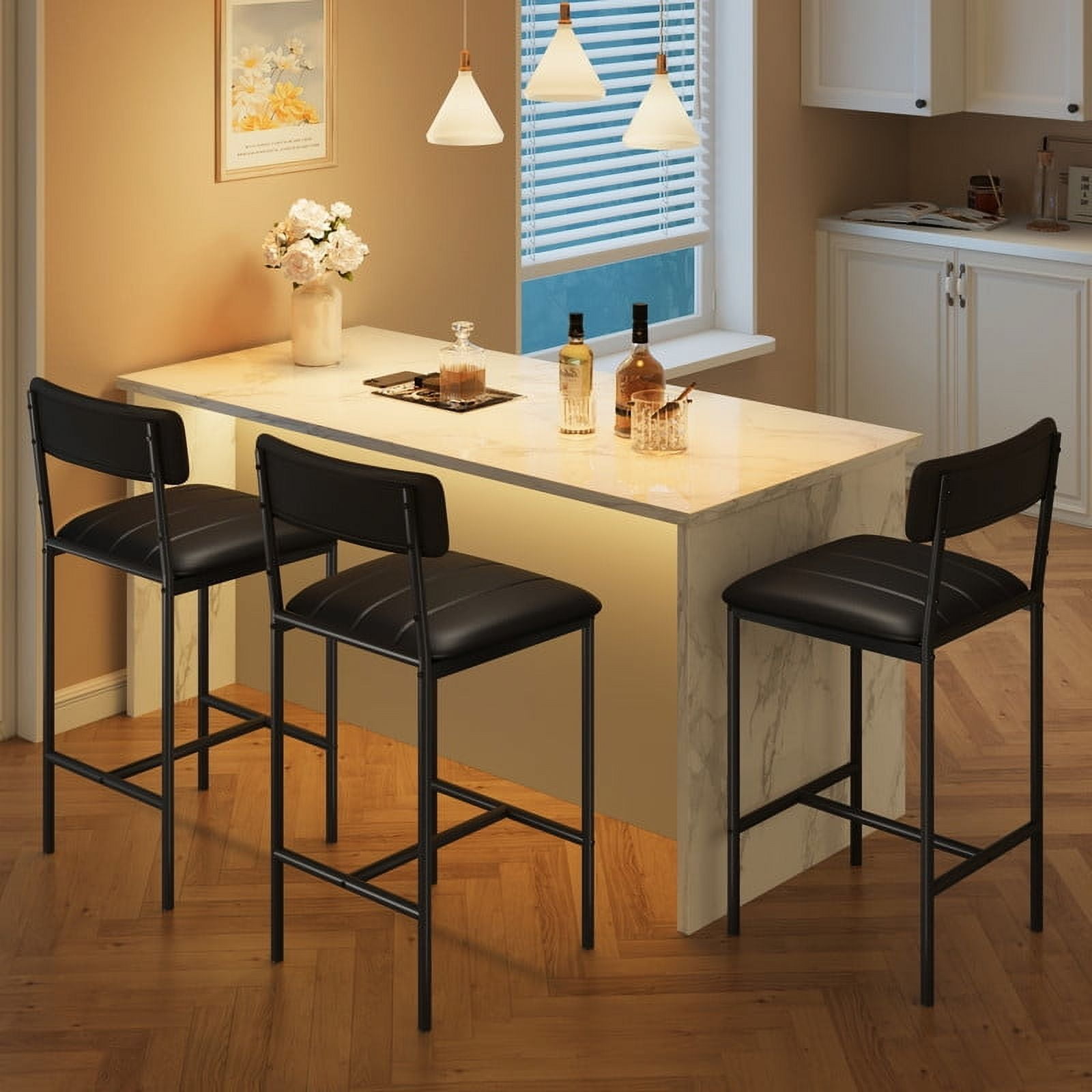 Bar Stools Set of 2, Counter Height Bar Stools with Footrest, PU ...