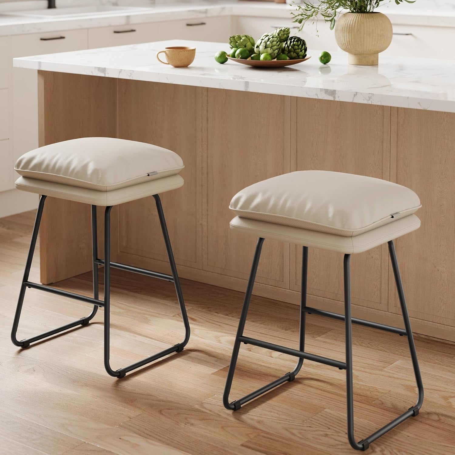Bar Stools Set of 2, Counter Height Bar Stools, Leather Counter Stools ...