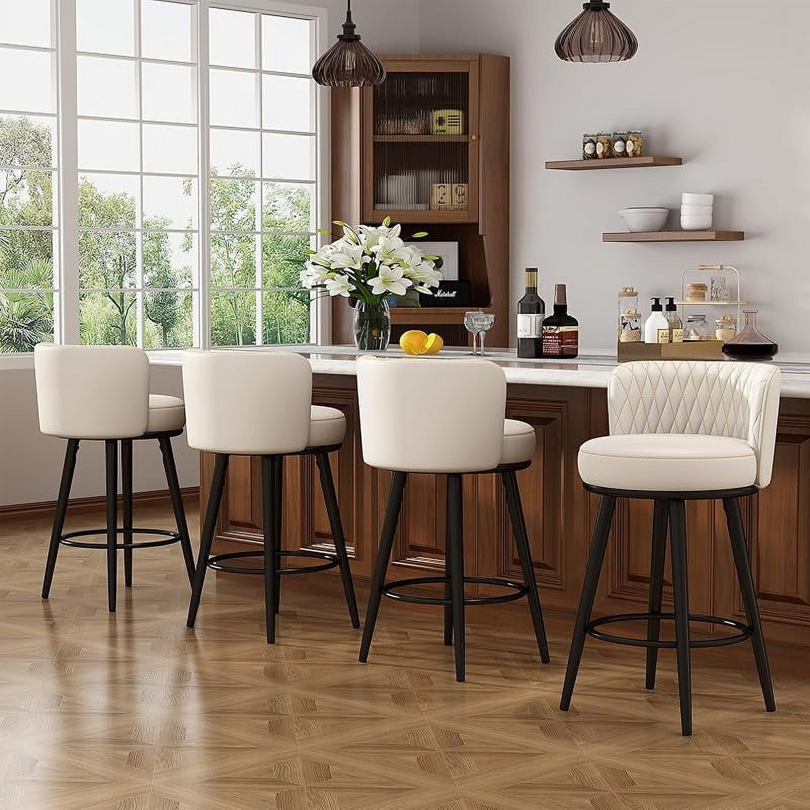 Bar Stools Set of 2, Counter Height Barstools with Back & Footrest ...