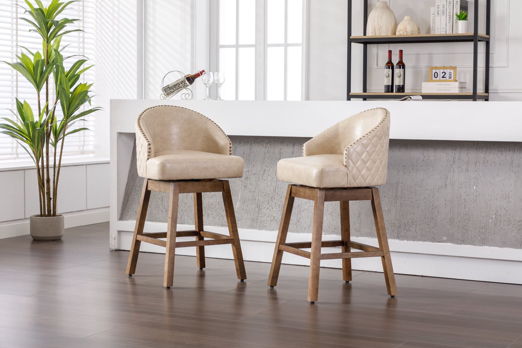 Bar Stools Set of 2 Counter Height Chairs, 360° Swivel Upholstered ...