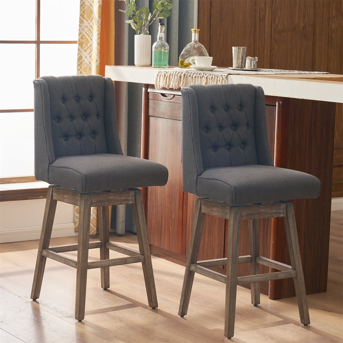 Bar Stools Set of 2, Counter Height Bar Chairs with Button Tufted Back ...