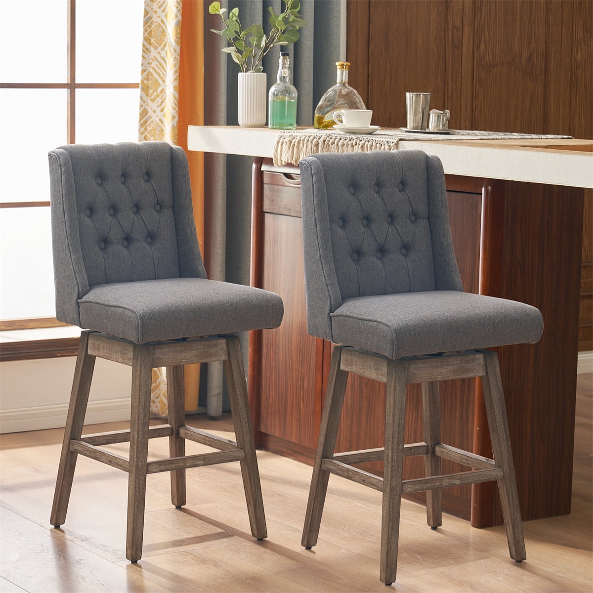 Bar Stools Set of 2, Counter Height Bar Chairs with Button Tufted Back ...