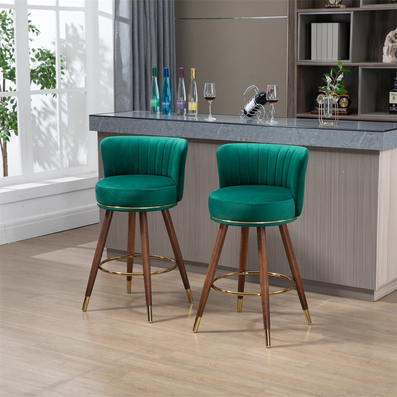 Bar Stools Set of 2, Counter Height Bar Chairs with Curved Back and ...