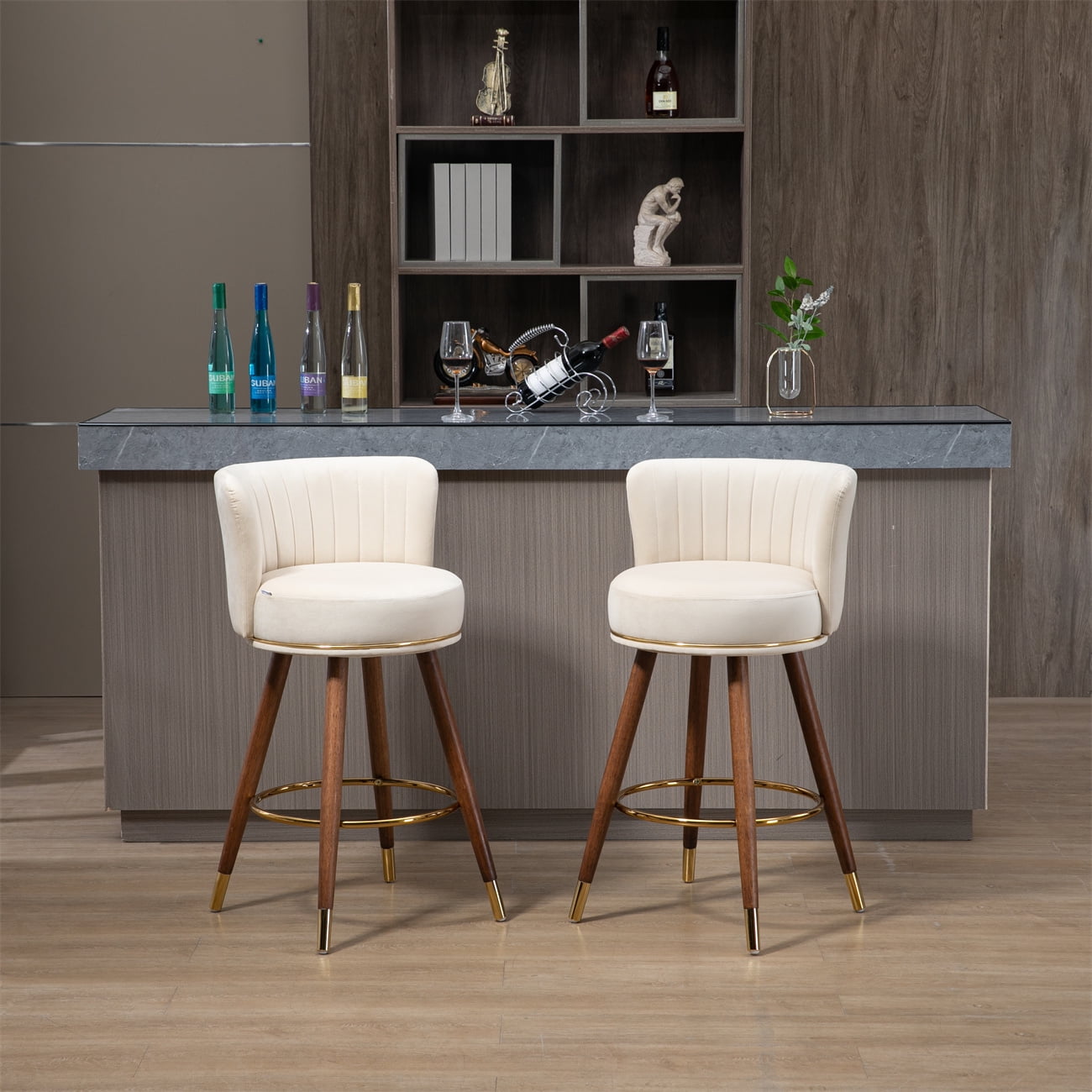 Bar Stools Set of 2, Counter Height Bar Chairs with Curved Back and ...