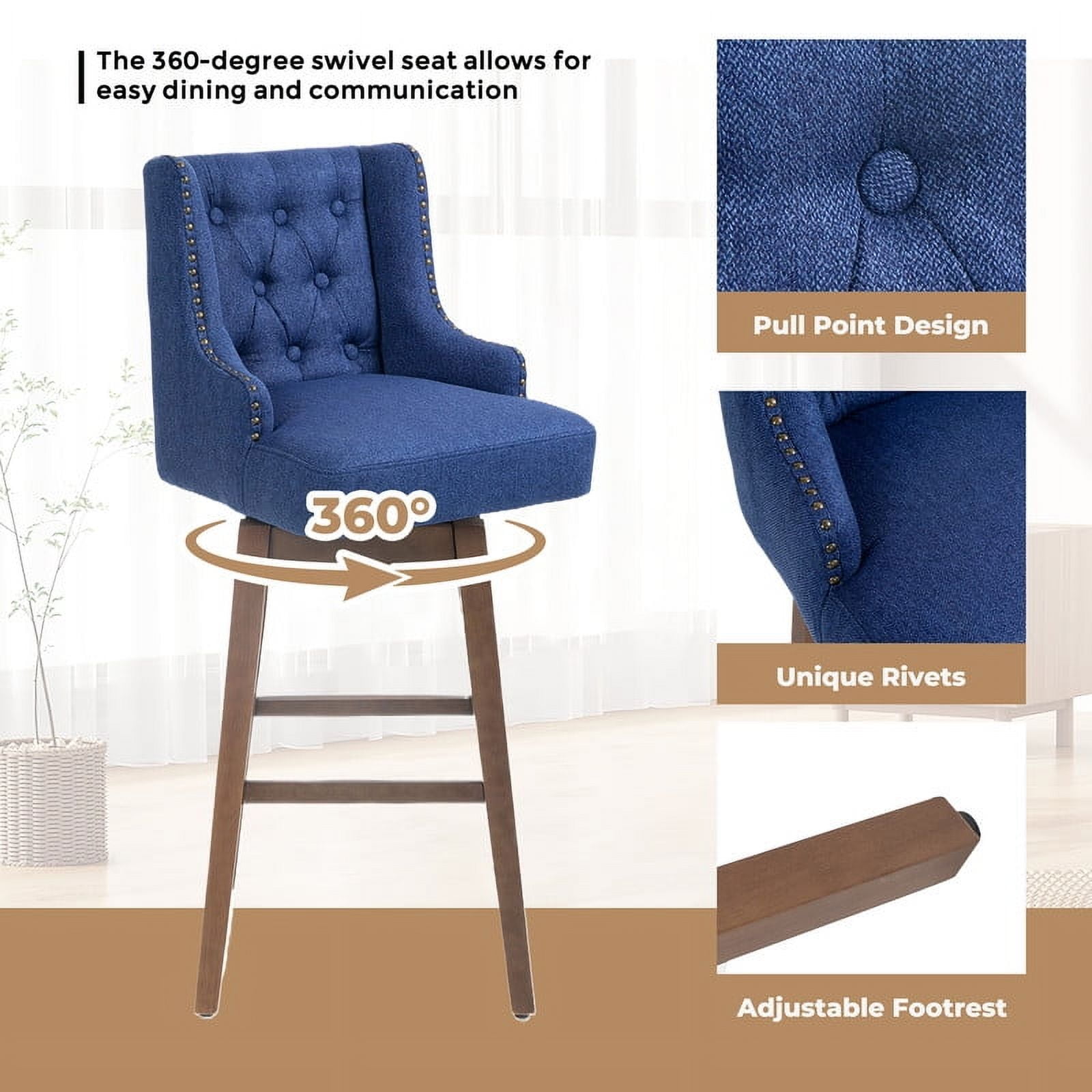 Bar Stools Set of 2 Counter Height Chairs with Footrest for Kitchen ...