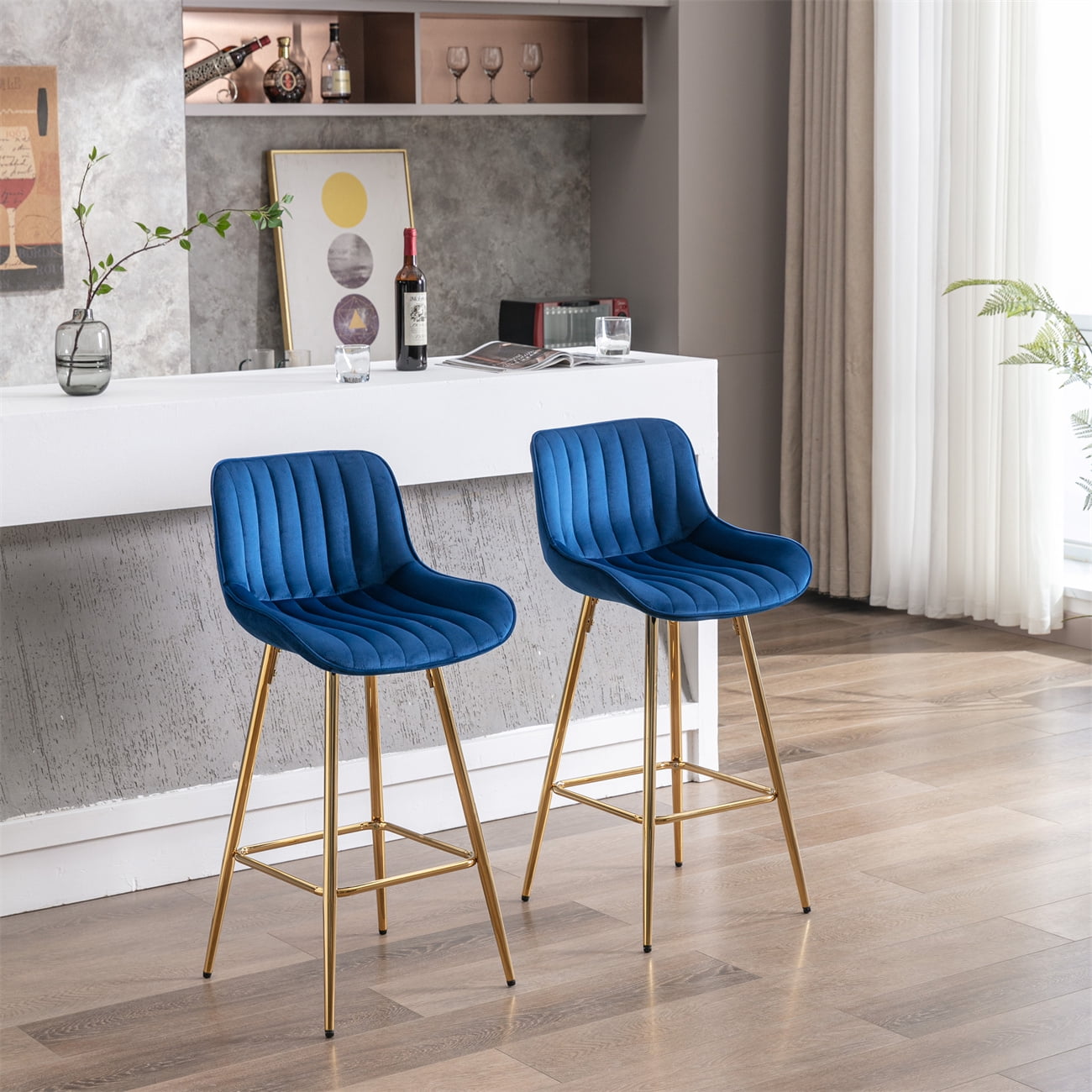 Bar Stools Set of 2, Counter Height Bar Chairs with Gold Metal Legs and ...