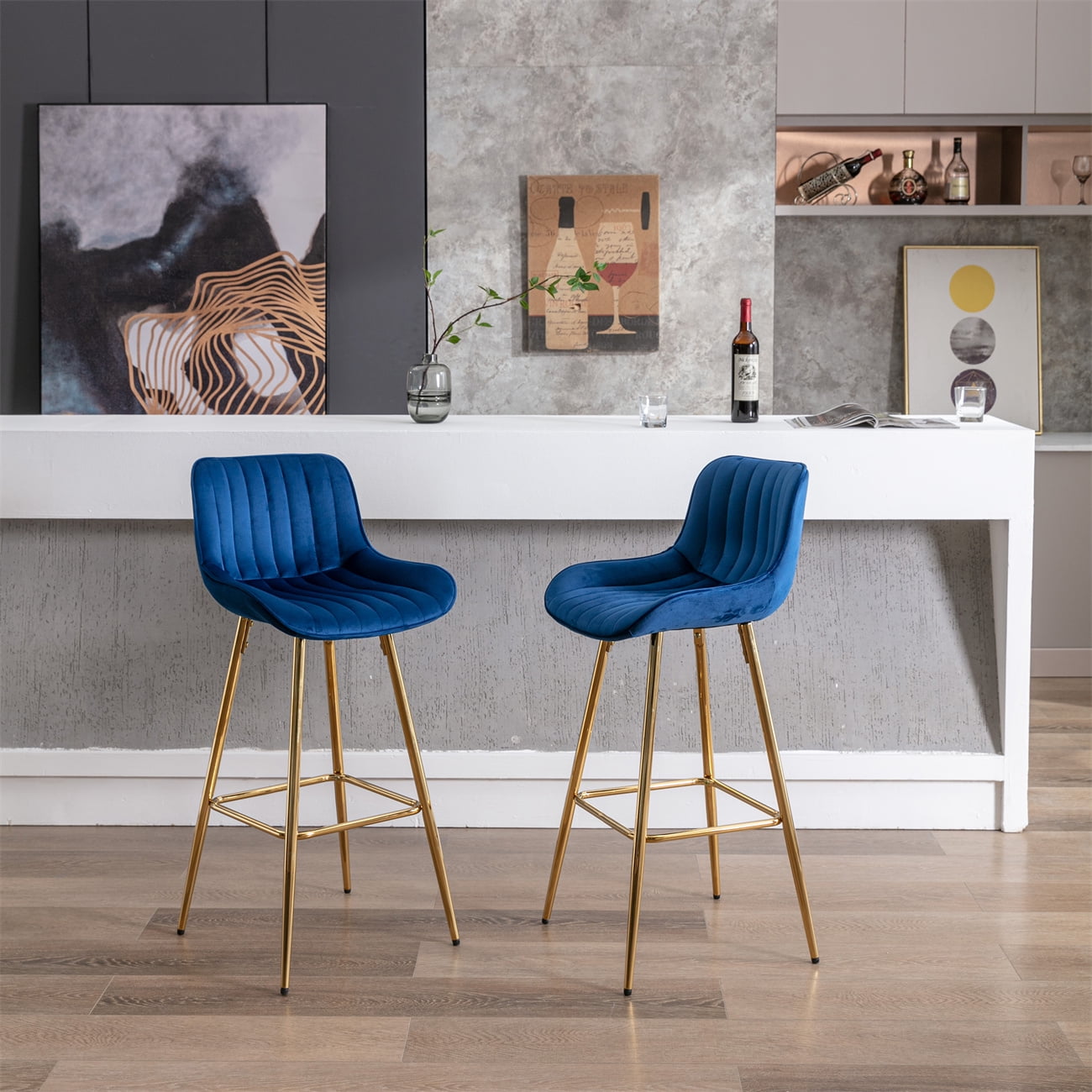 Bar Stools Set of 2, Counter Height Bar Chairs with Gold Metal Legs ...