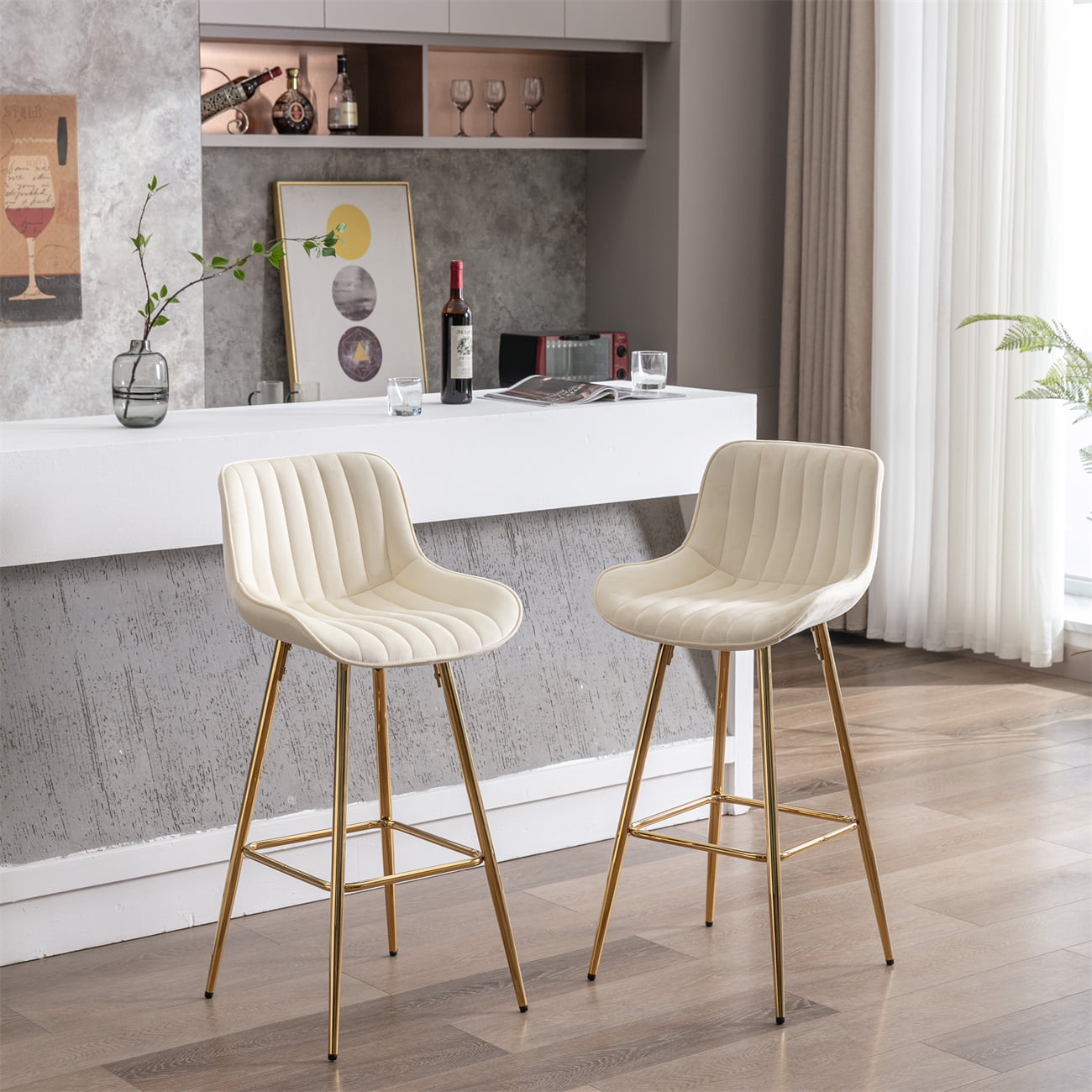 Bar Stools Set of 2, Counter Height Bar Chairs with Gold Metal Legs ...