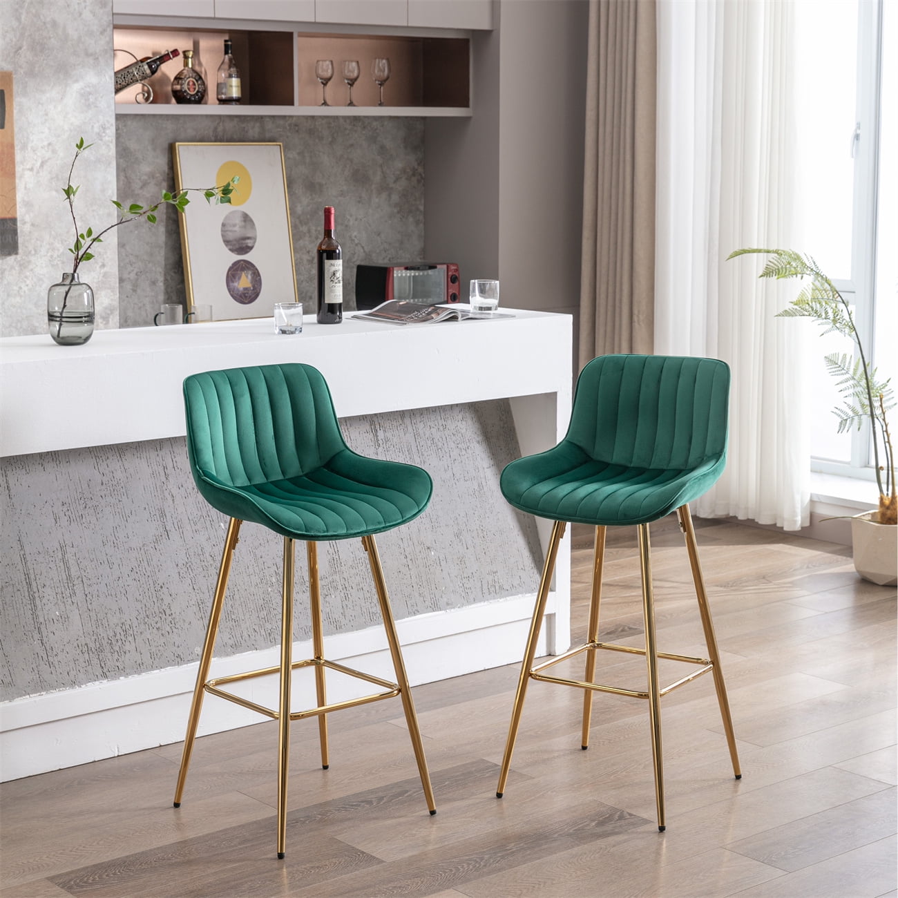 Bar Stools Set of 2, Counter Height Bar Chairs with Gold Metal Legs ...