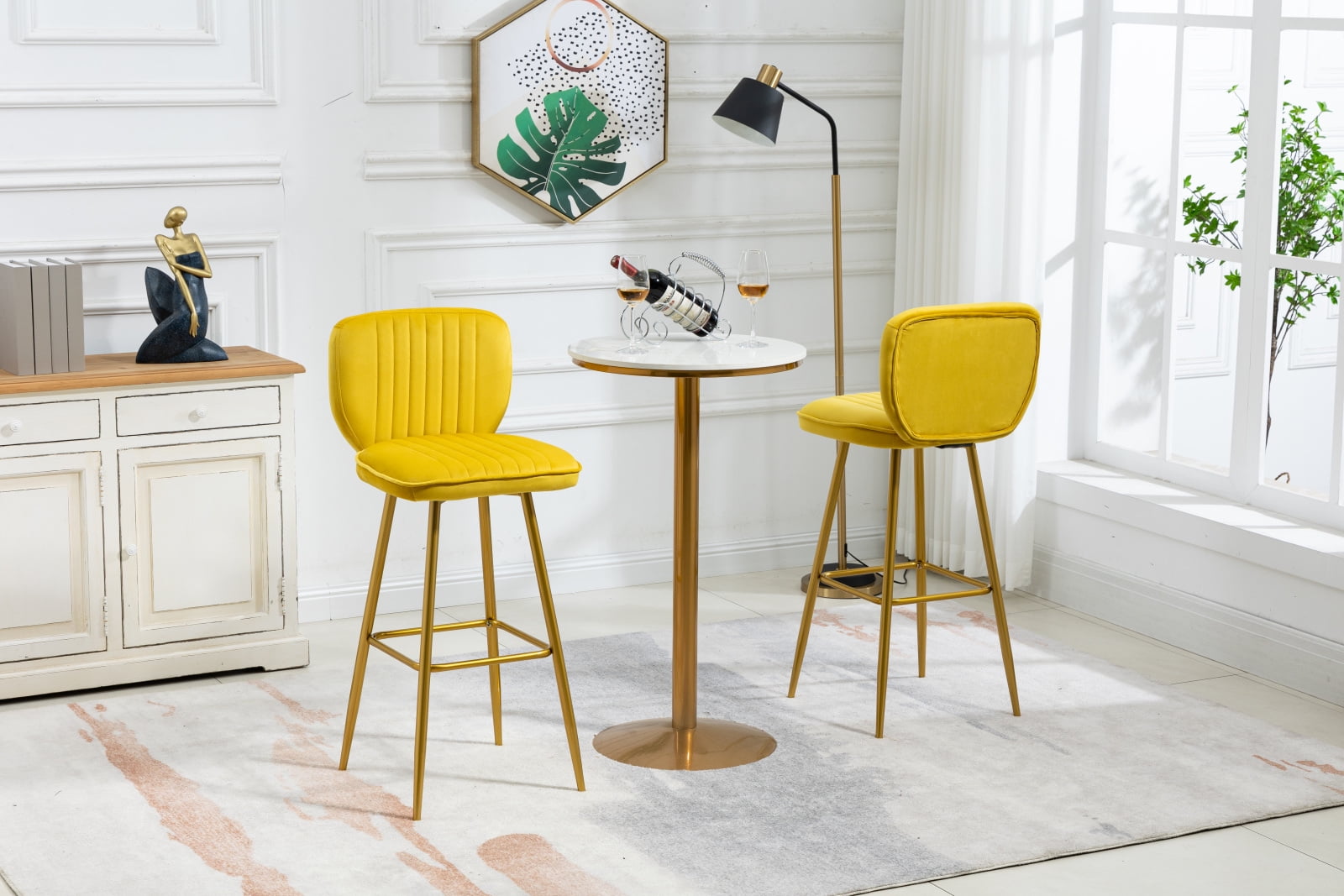 Bar Stools Set of 2, Counter Height Bar Stools with Gold Metal Legs ...