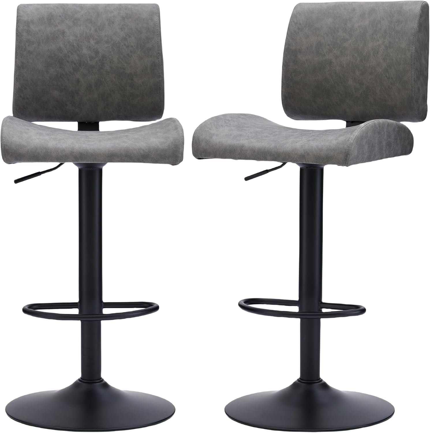Bar Stools Set of 2, Gray Swivel Bar Stools with Backs, Faux Leather ...