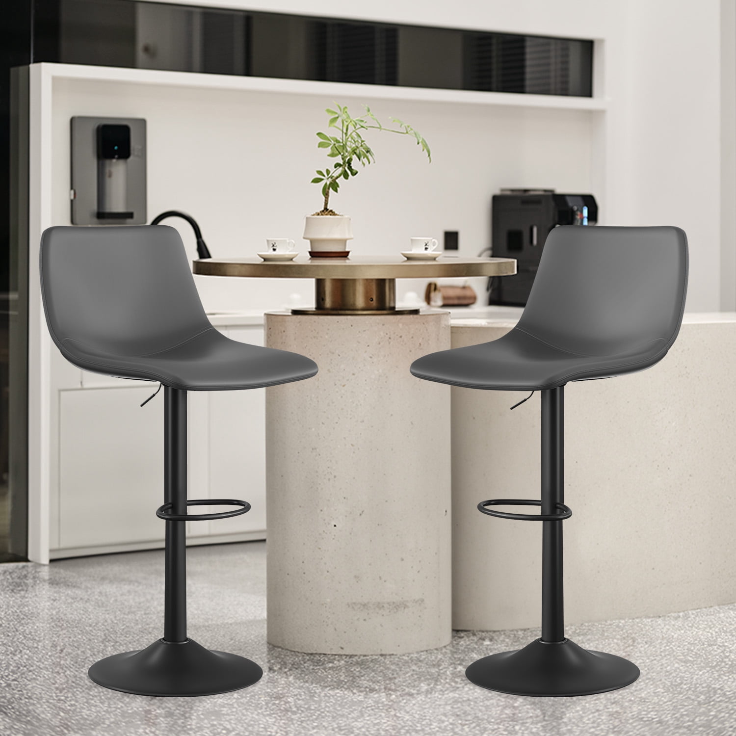 Bar Stools Set of 2, Height Adjustable Swivel Bar Stools, PU Leather ...